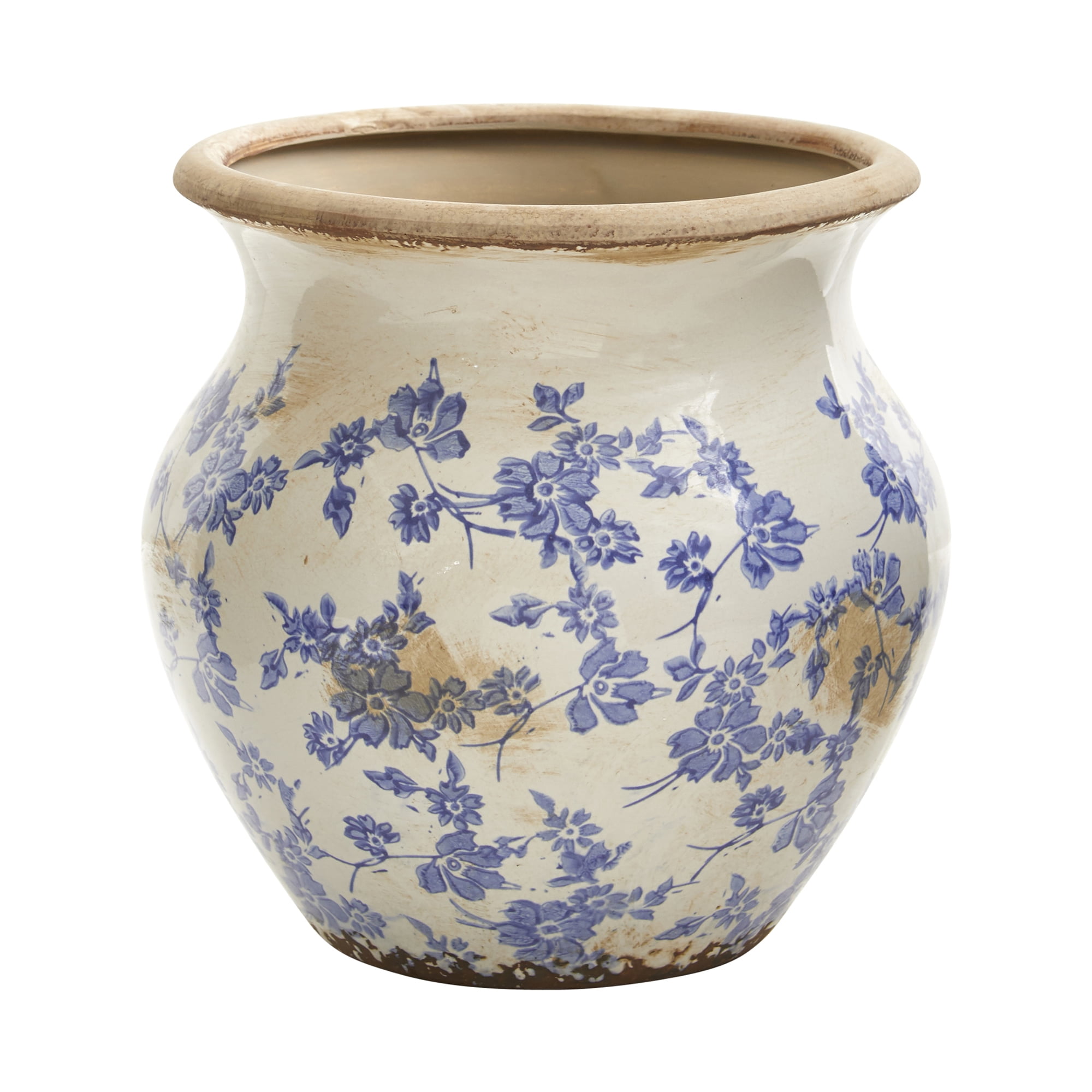 Nearly Natural Green 10.5" Traditional Tuscan Ceramic Blue Scroll Urn ...