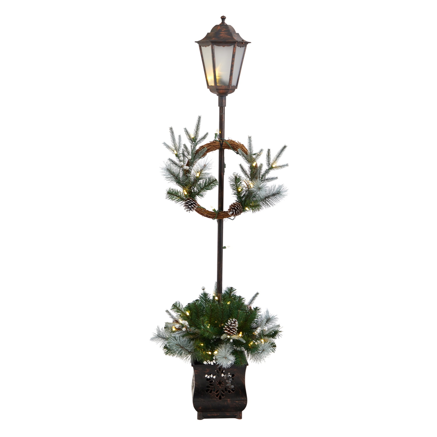 Nearly Natural Holiday Pre-lit Decorated Lamp Post with Artificial ...
