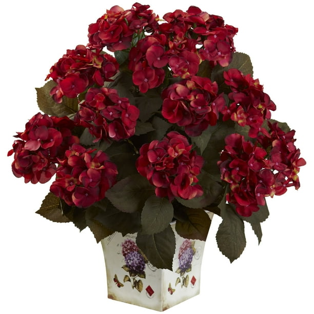 Nearly Natural Hydrangea with Large Floral Planter, Rust - Walmart ...