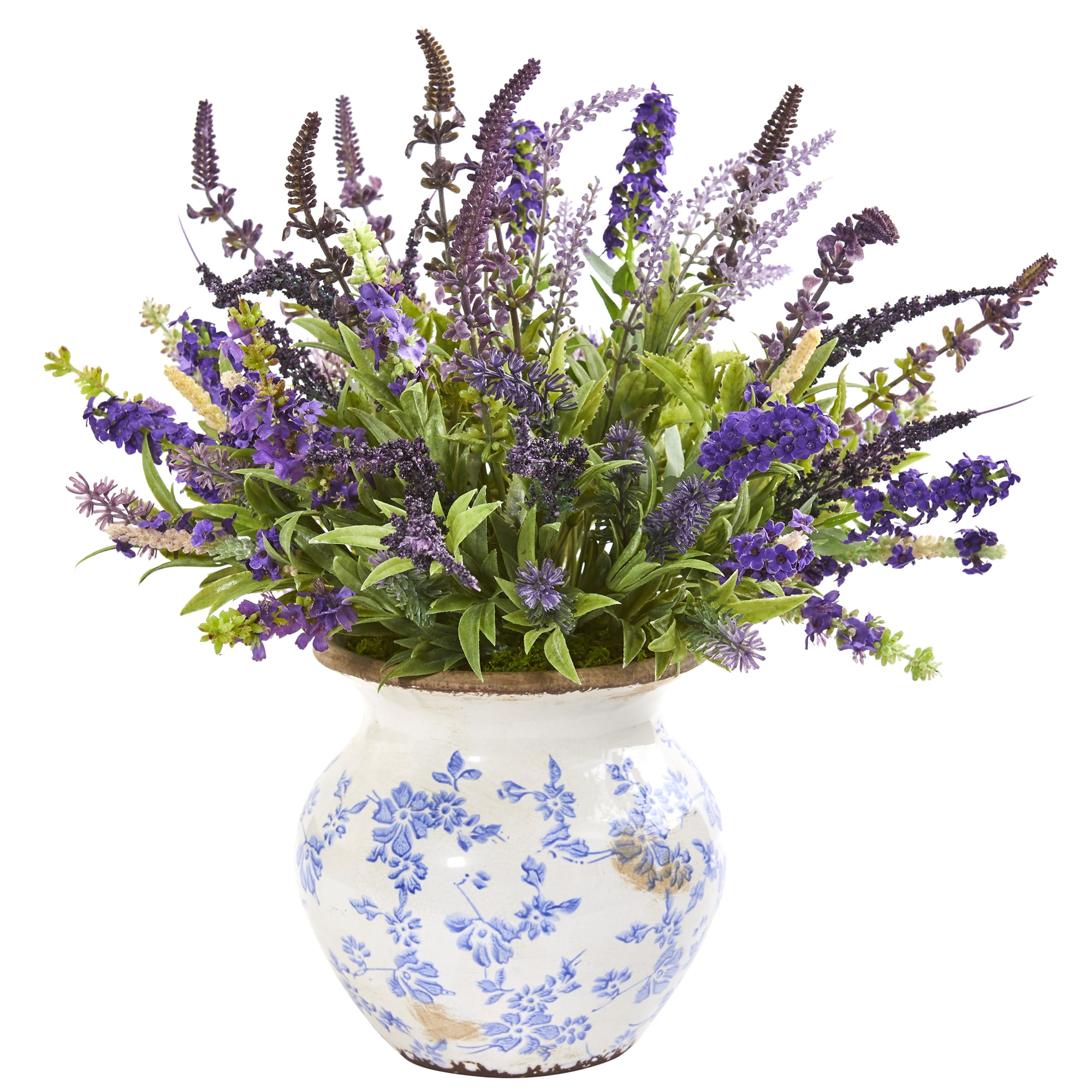 Nearly Natural Lavender Artificial Flower Arrangement in Floral Vase ...