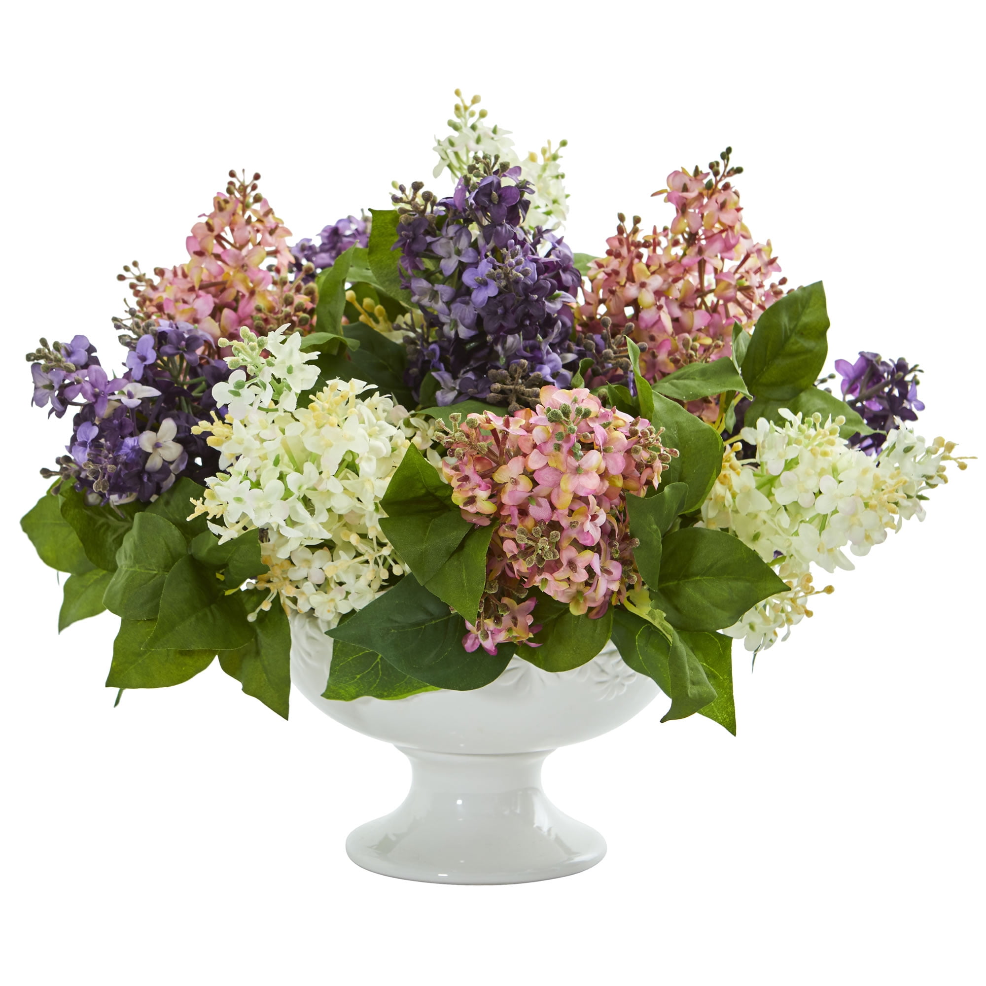 Nearly Natural Lilac Artificial Arrangement in White Vase - Walmart.com