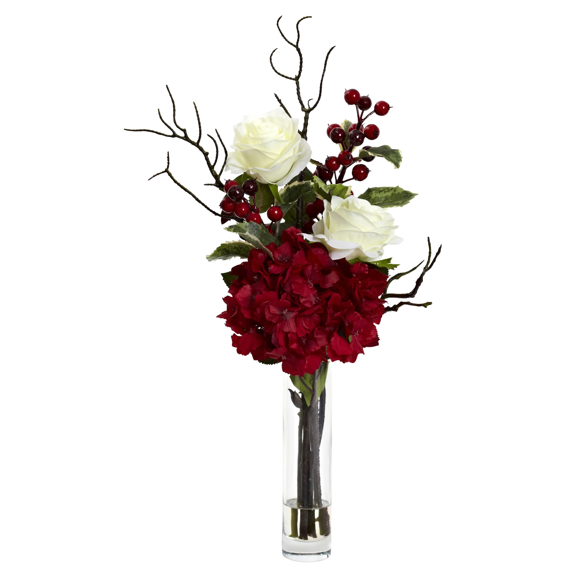 Nearly Natural Merry Christmas Rose Hydrangea Artificial Flower ...
