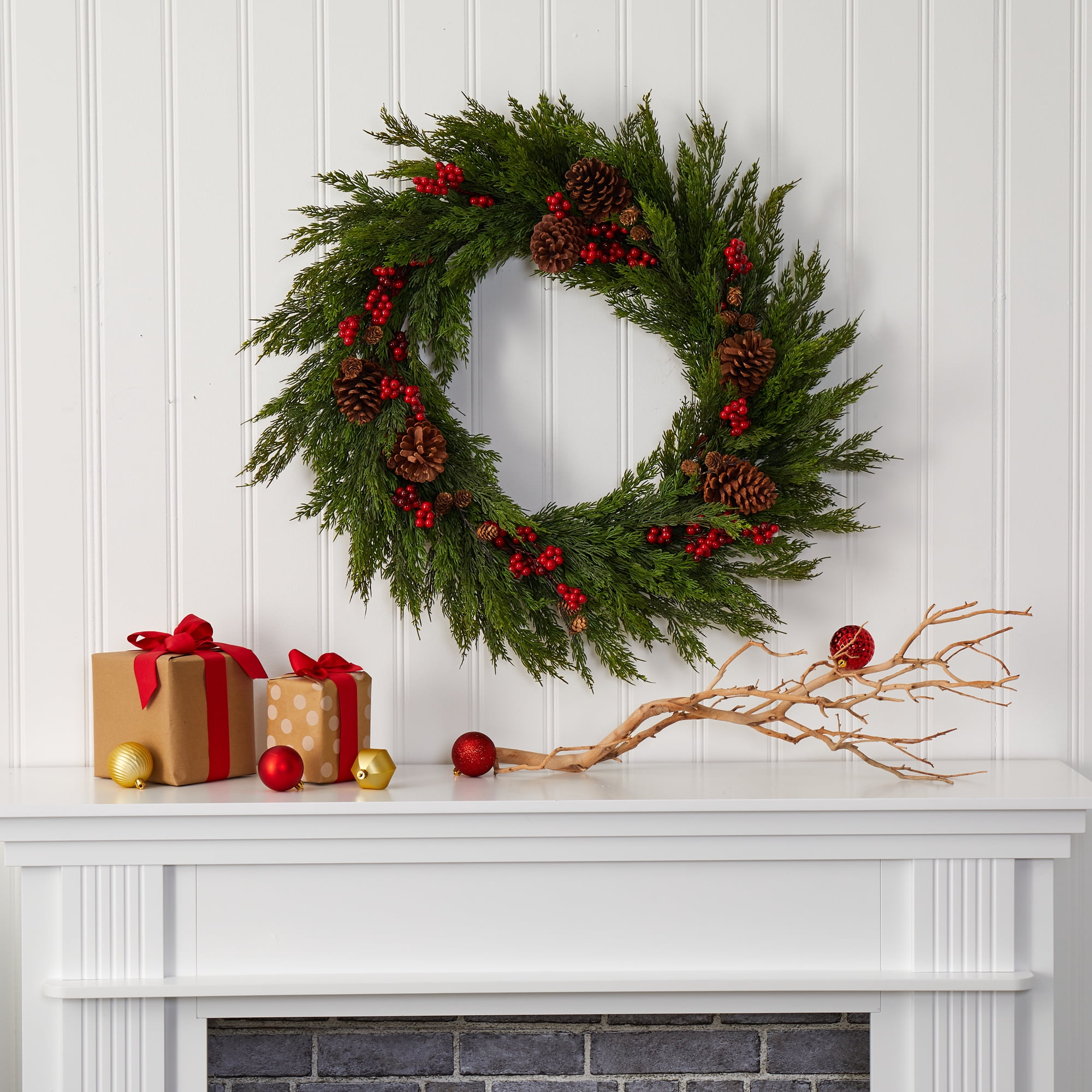 Nearly Natural Plastic Holiday Wreath, 32.00" (Assorted Colors ...