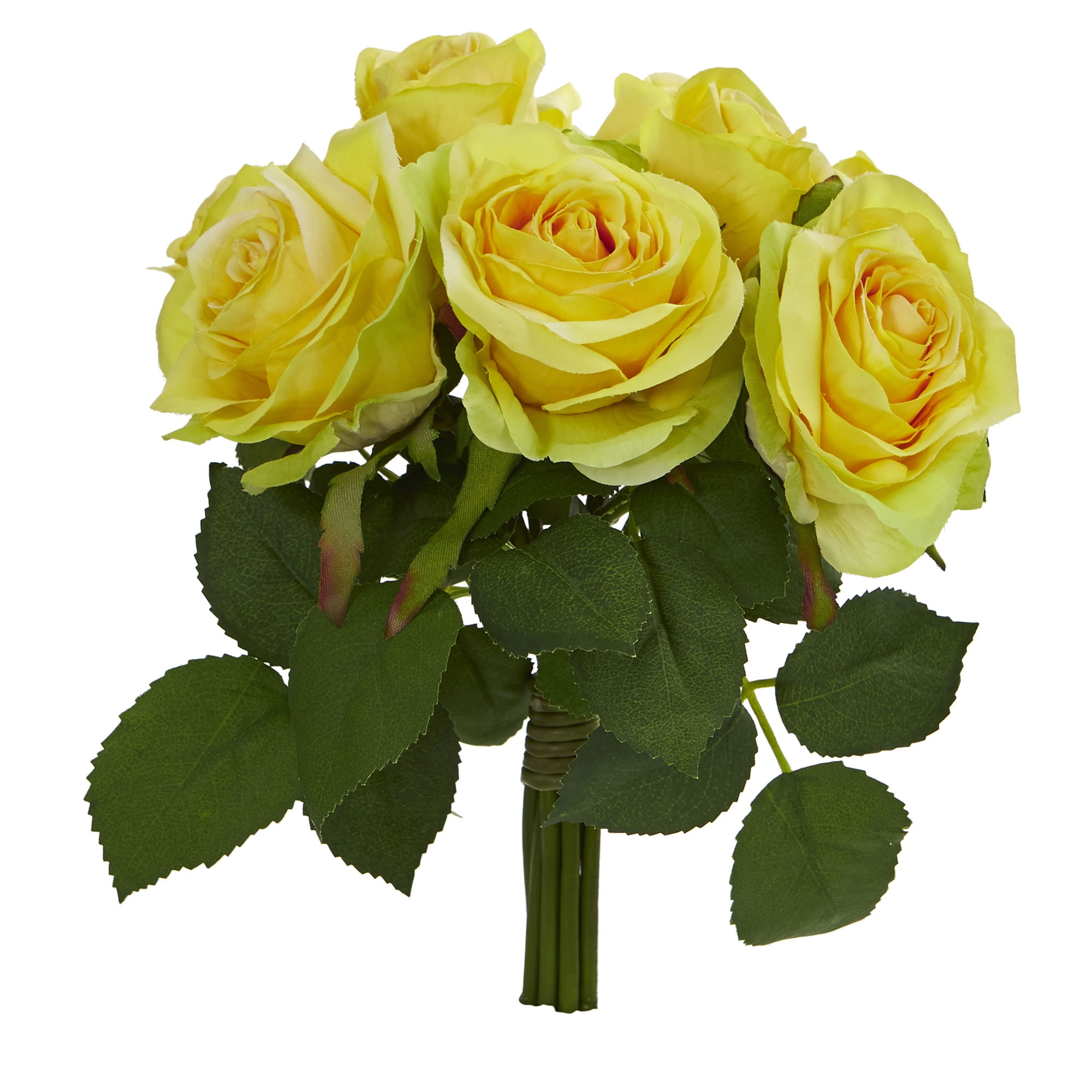 Nearly Natural Rose Bush Artificial Plant Flower Stem Bunch, Set of 2 ...
