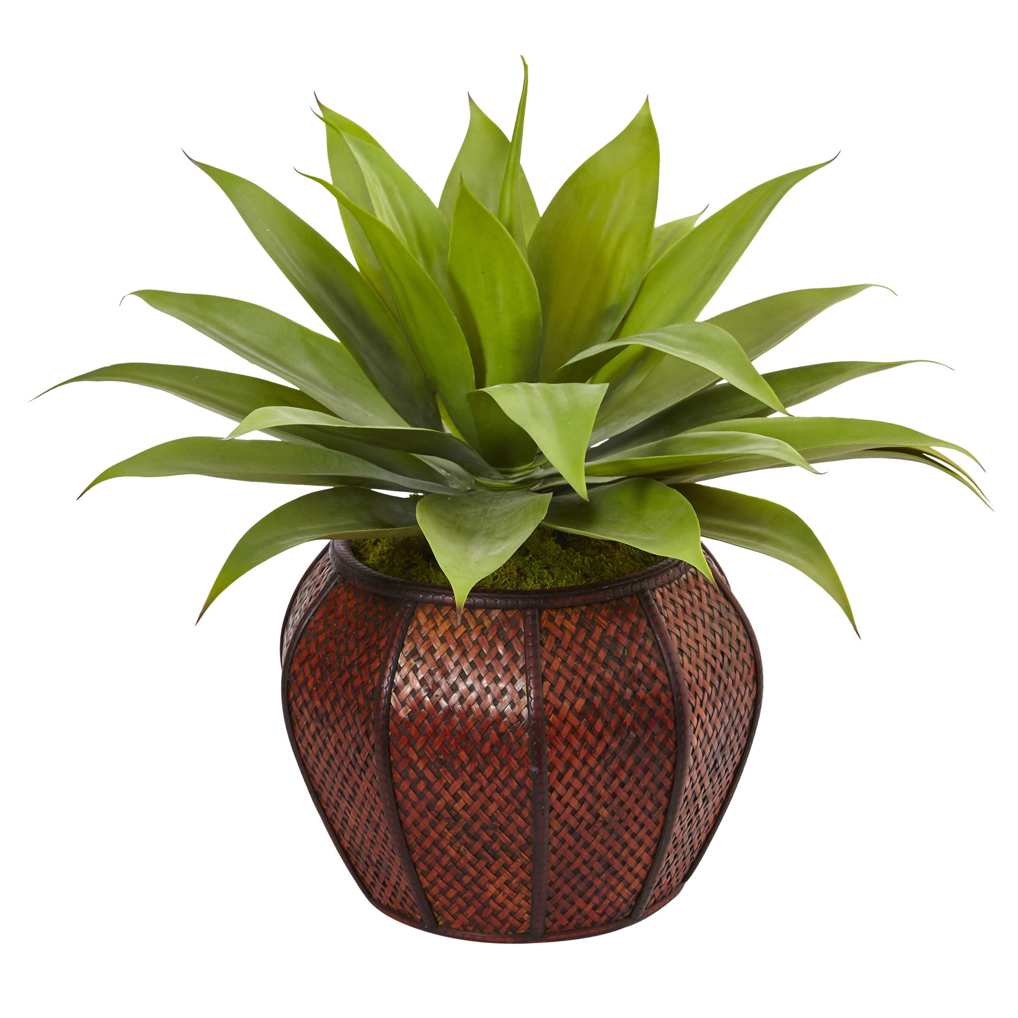 Nearly Natural Silk Artificial Agave Succulent in Weave Planter ...