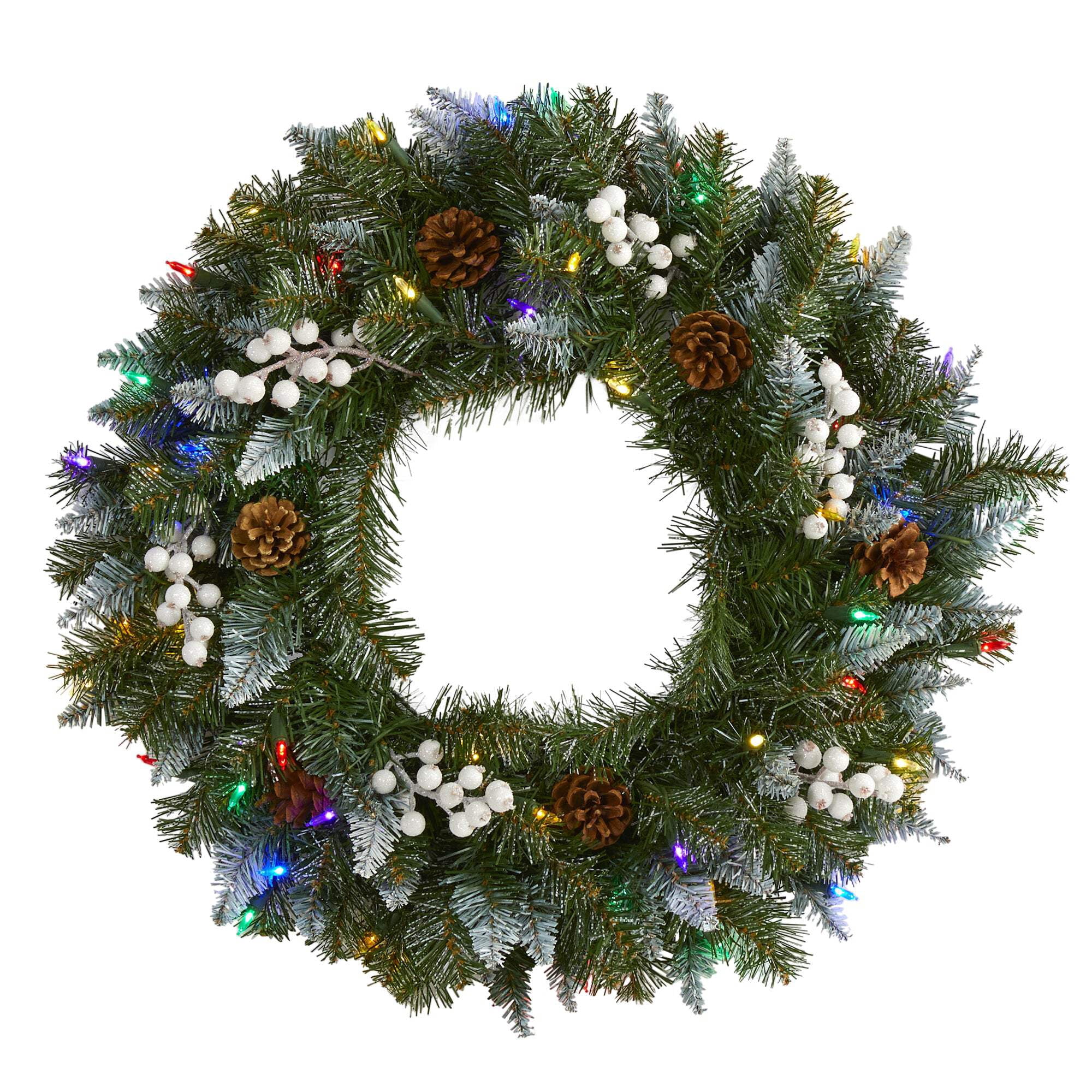 Nearly Natural 24in. Snow Tipped Artificial Christmas Wreath with 50 ...