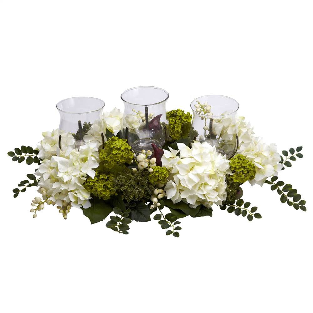 Nearly Natural Triple Candelabrum Centerpiece with Artificial Snowball ...