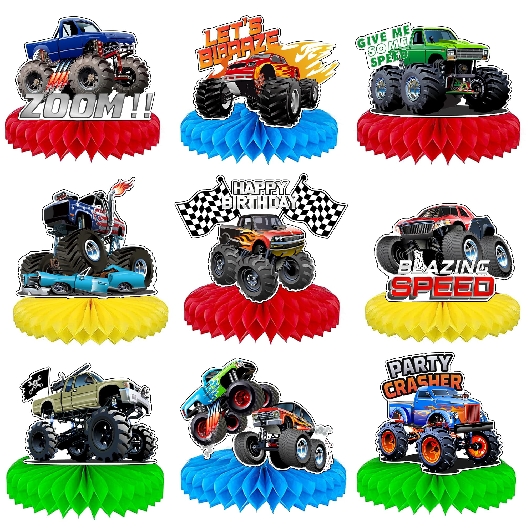 Neasyth 9 PCS Monster Large Truck Birthday Decorations Truck Party ...