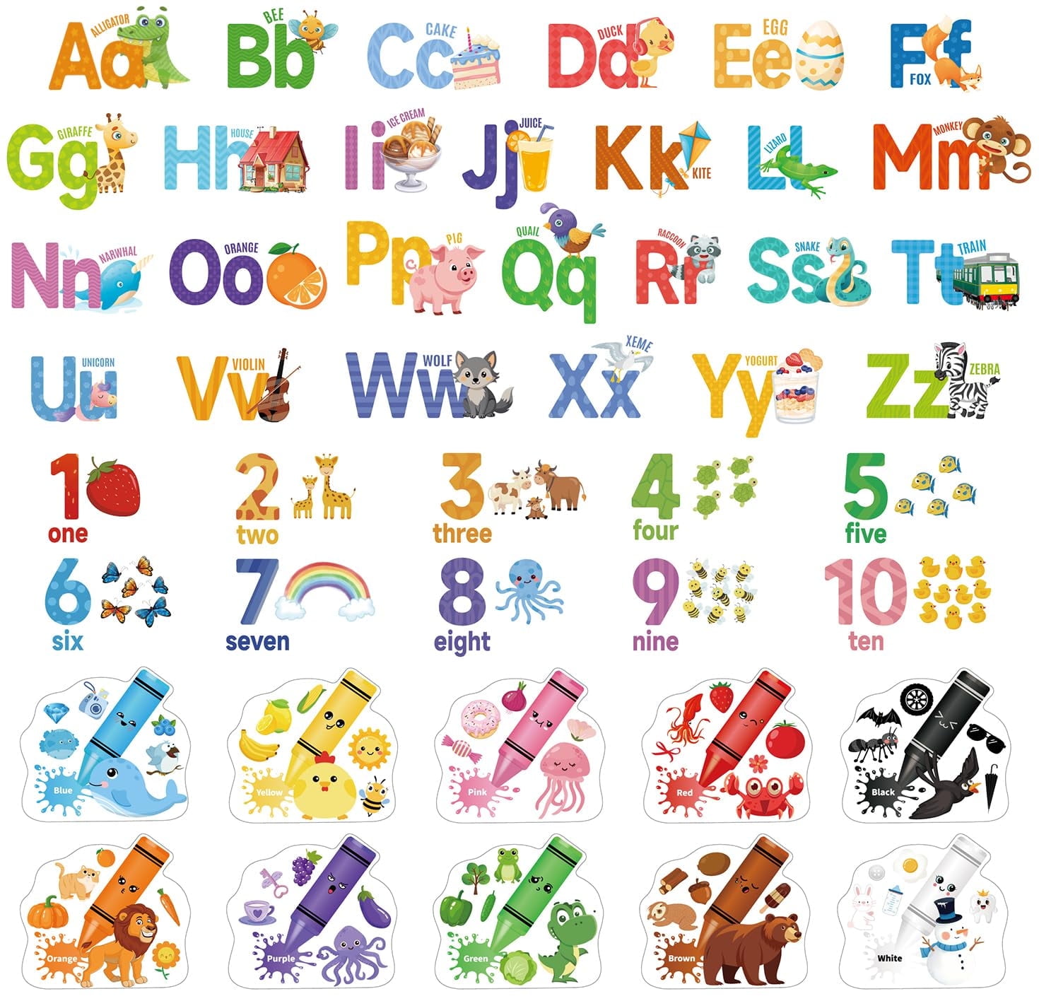 Neasyth Alphabet Stickers, Animal ABC Letters Number Wall Decals Peel ...