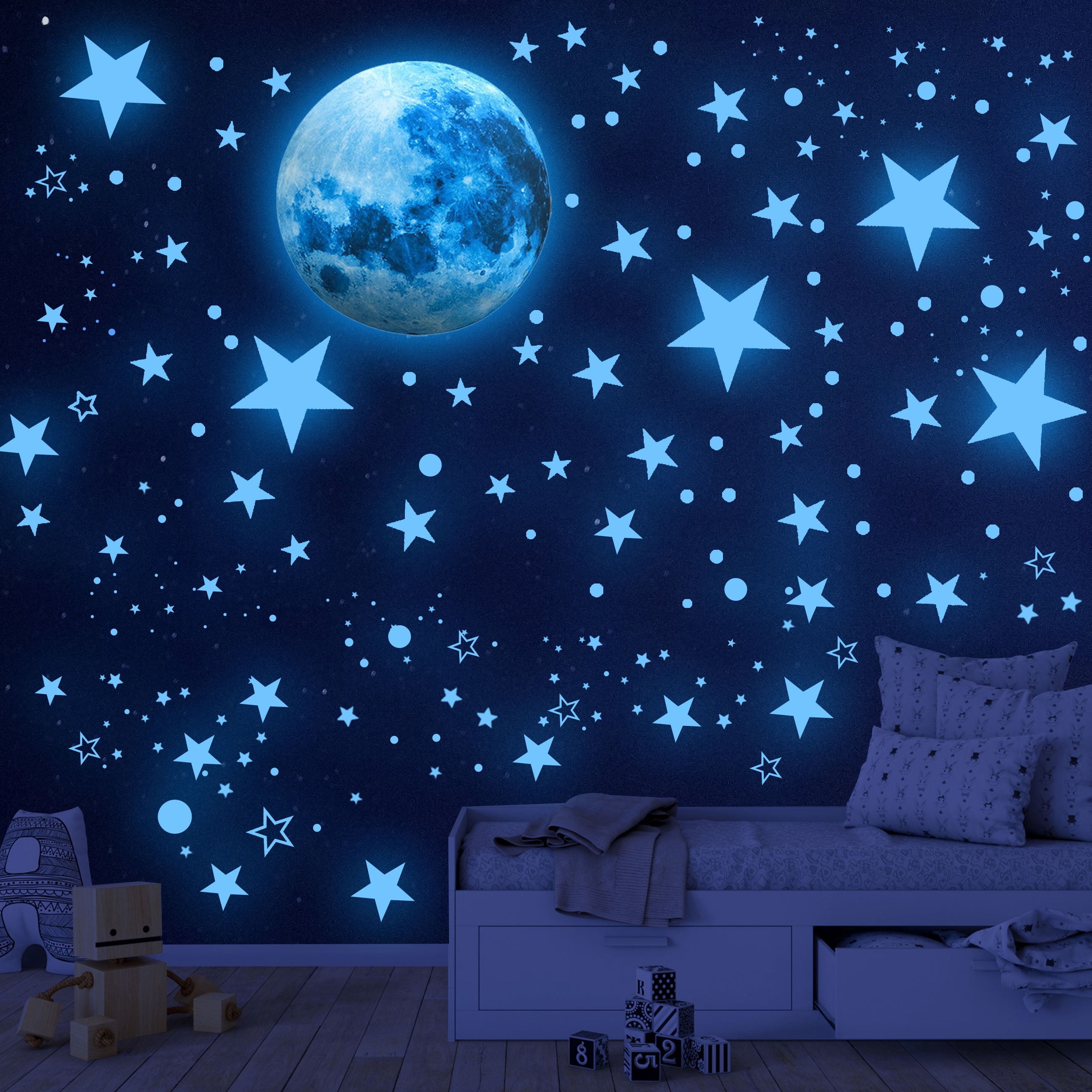 Neasyth Glow in The Dark Stars Stickers for Ceiling, 1108 Pcs Moon and ...