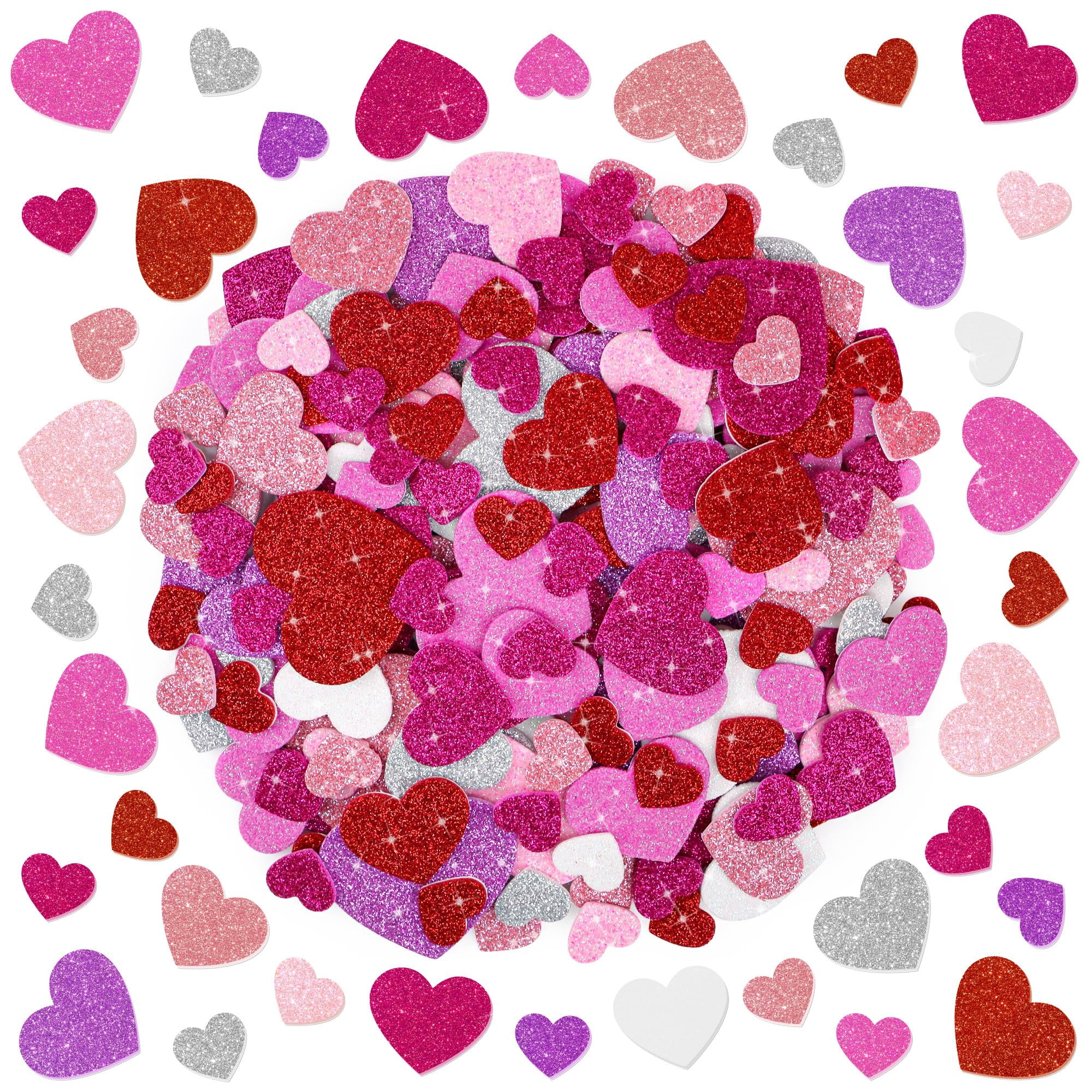 Neasyth Heart Foam Stickers, 1040Pcs Glitter Red Pink White Purple ...