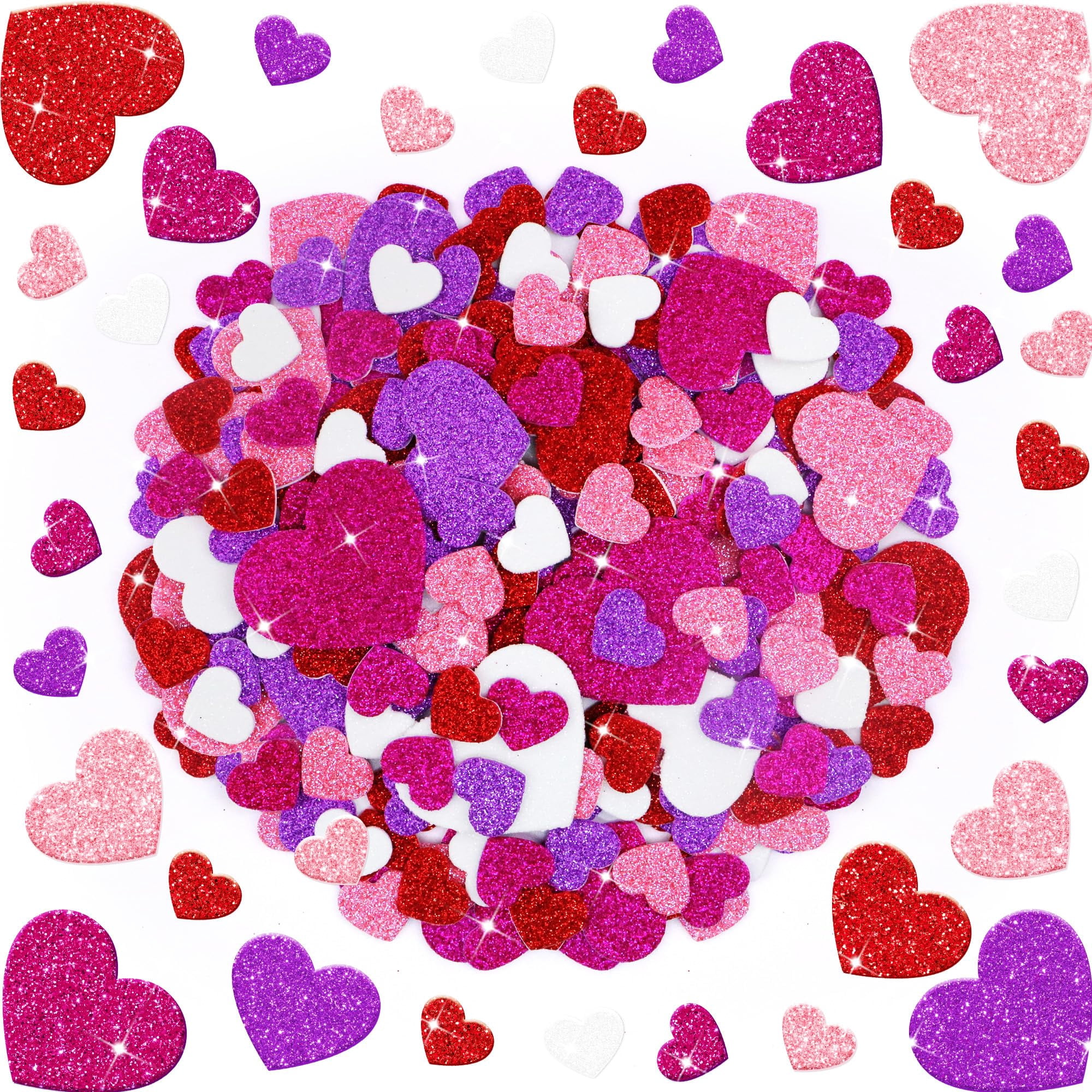 Neasyth Heart Foam Stickers, 650Pcs Glitter Red Pink White Purple Heart ...