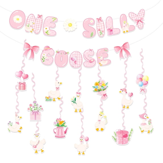Neasyth One Silly Goose Birthday Decor Girl, Pink Bow Silly Goose ...