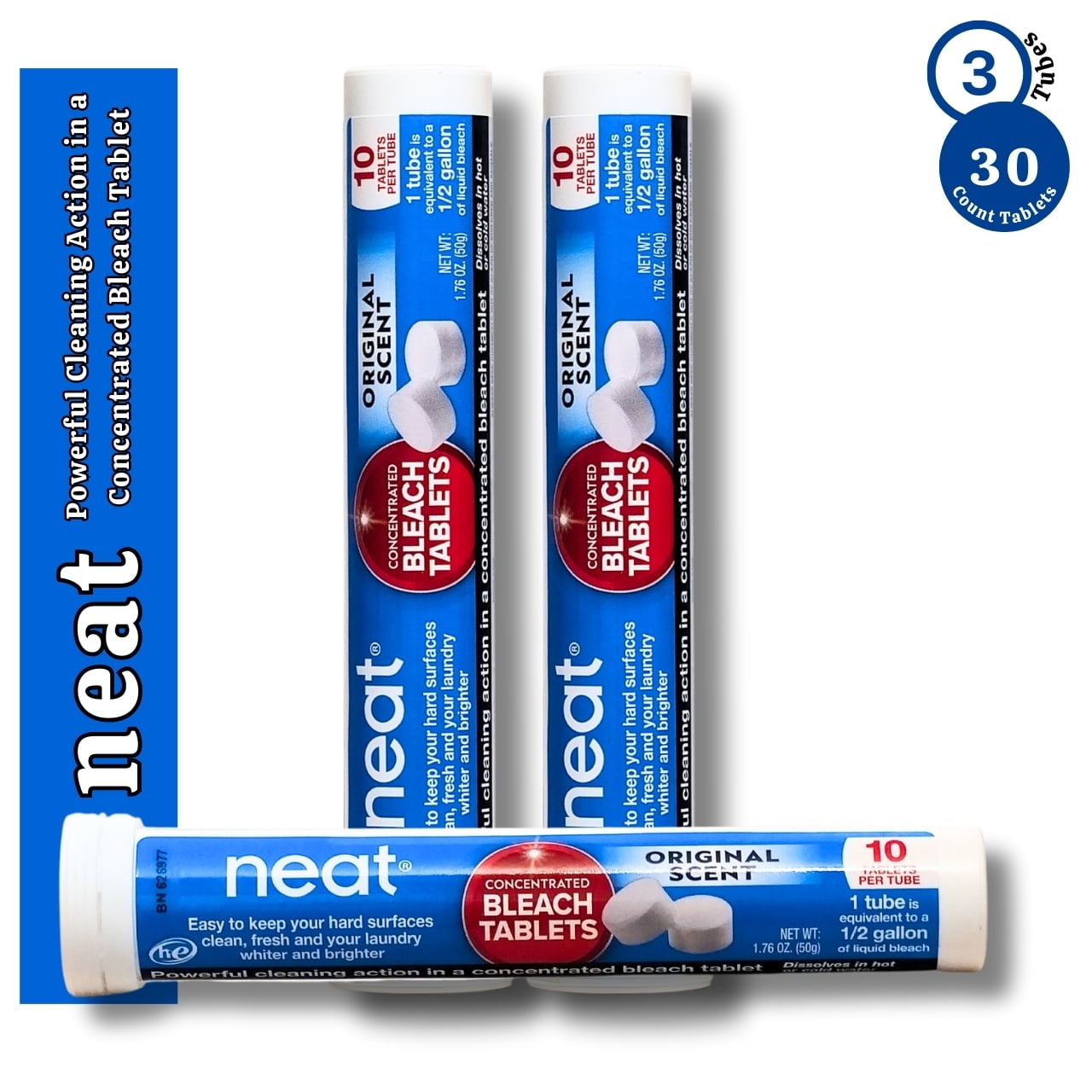 Neat Concentrated Bleach Tablets, Original Scent, 10 Count Tube (3 ...