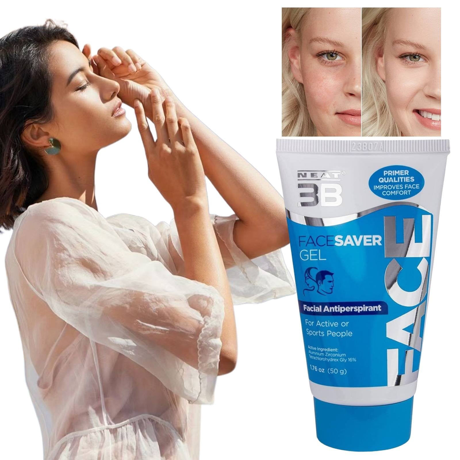 Neat Feat 3B Face Saver Antiperspirant Gel for Facial Perspiration & Shine, White and Blue, 1.76 ...