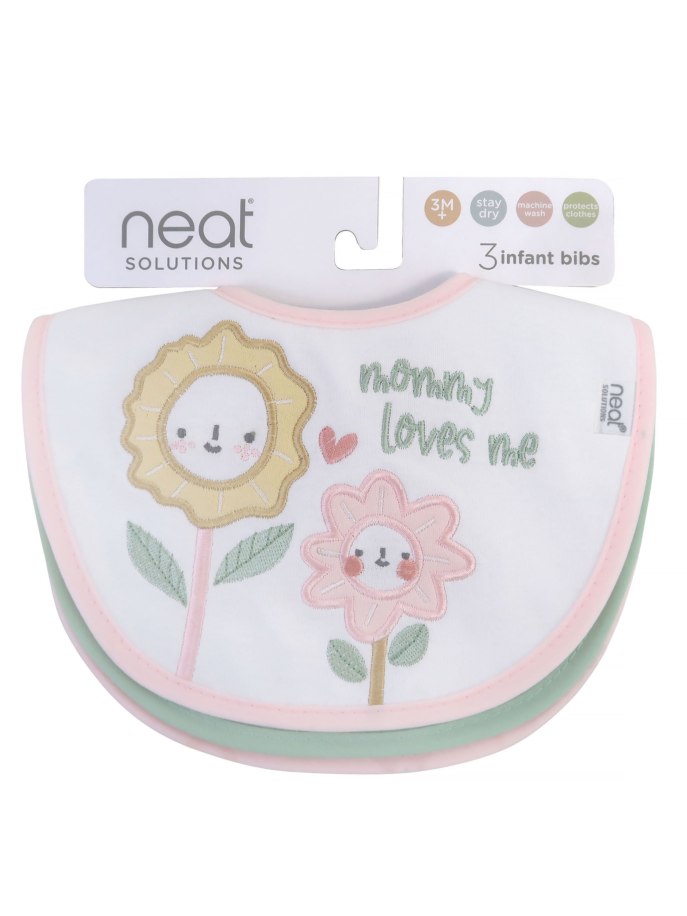 Neat Solutions 3 Pack Girl Print & Solid Infant Milk Bibs - Walmart.com