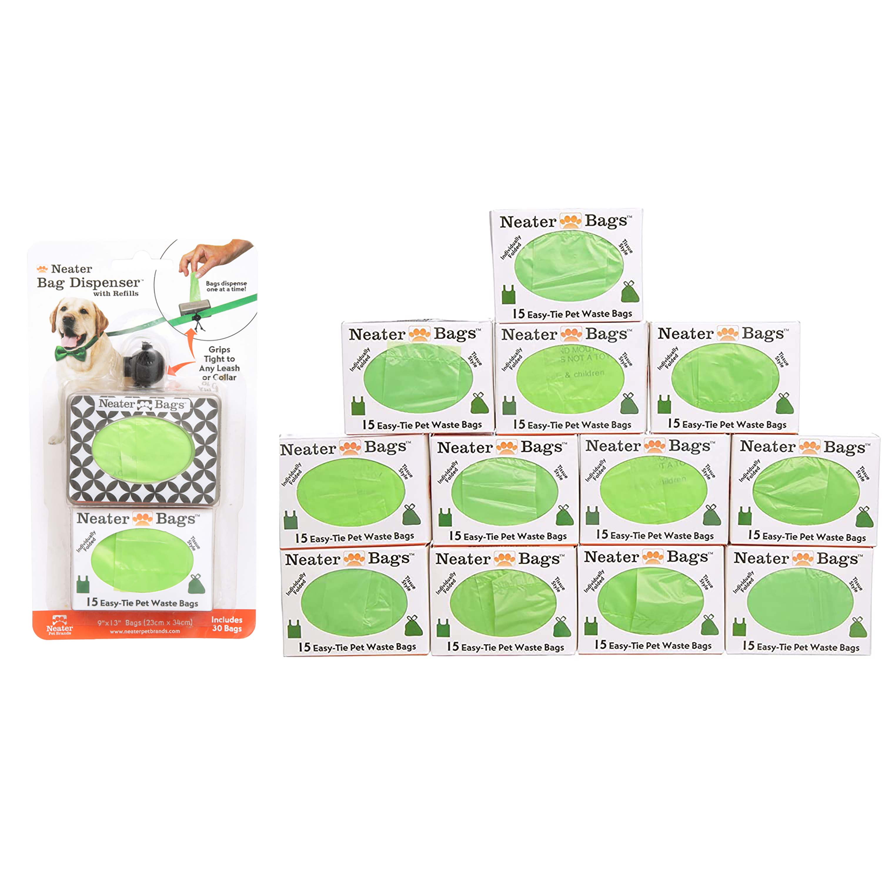 Neater Bags Dog Poop Waste Bags - Dispense Like Tissues with Easy-Tie ...