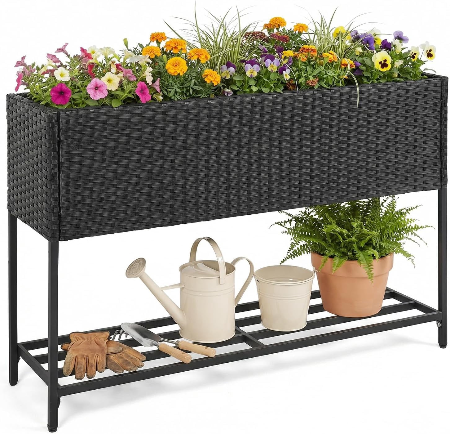 Neatifyes Raised Garden Bed, Rattan Planter Raised Bed with Legs ...