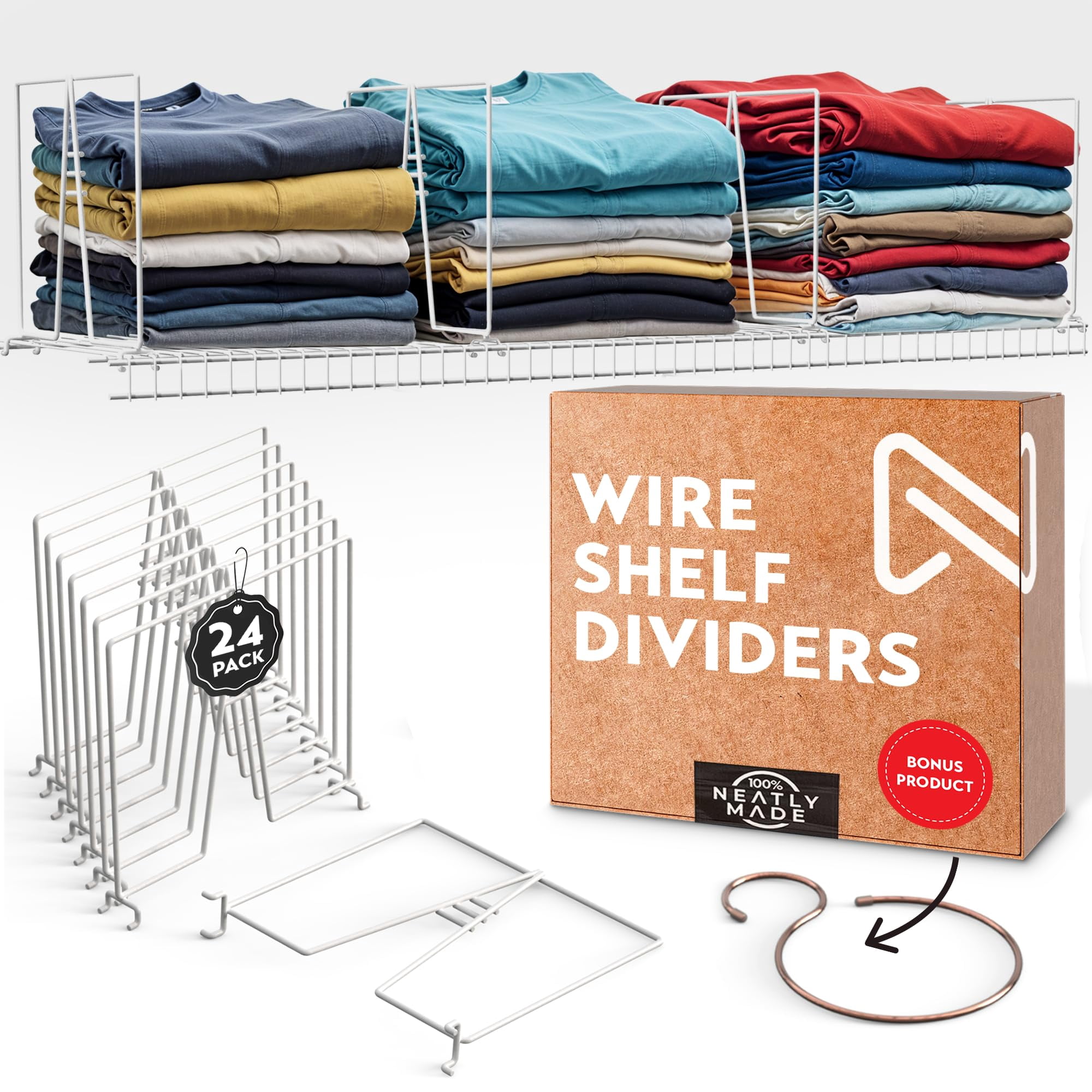 Neatly Made Tall White Wire Shelf Dividers for Closet Organization ...