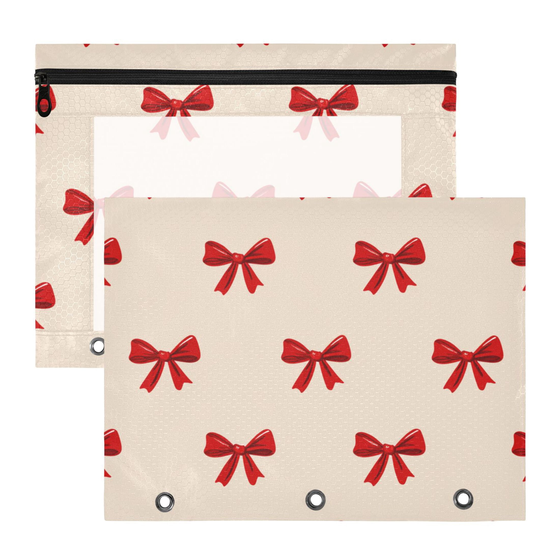 Neatly Red Bows 3-Ring Binder Pocket with Zipper Pencil Pouches A4 Size ...