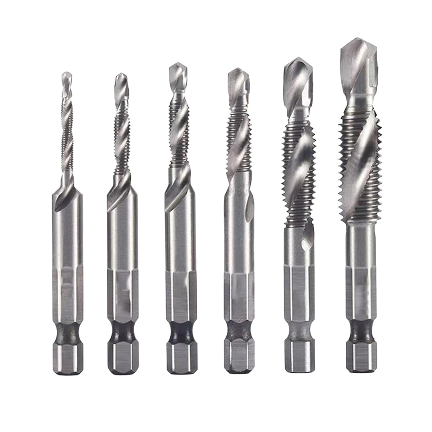 Neattidyly 3 in 1 Spiral Tap Hex Shank Drill Bit Set，6PCS--M3/M4/M5/M6 ...
