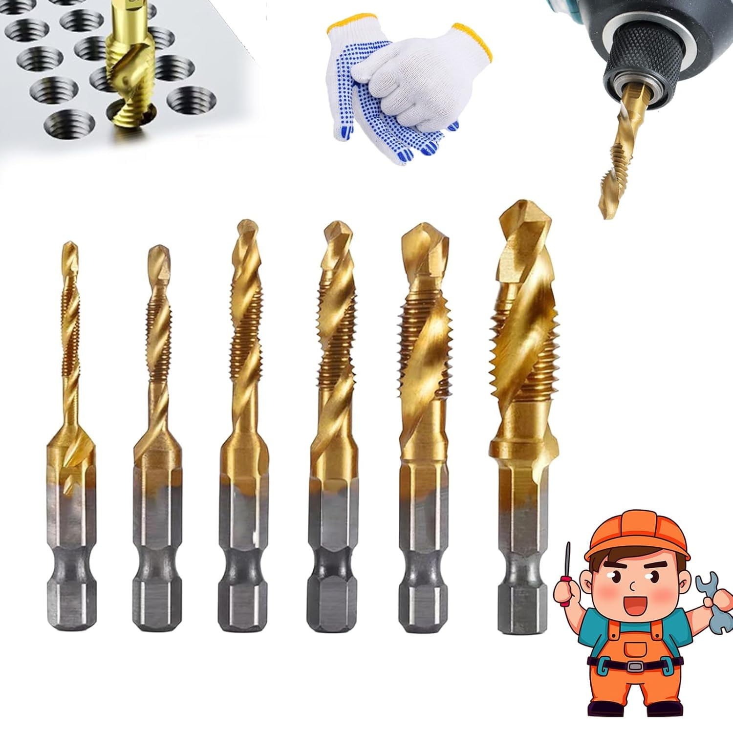 Neattidyly 3 in 1 Spiral Tap Hex Shank Drill Bit Set, M3-M10 Size ...