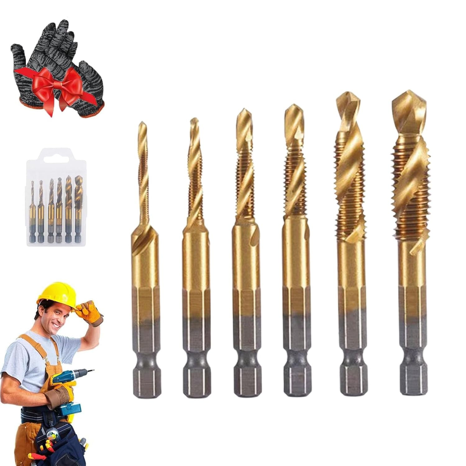 Neattidyly 3 in 1 Spiral Tap Hex Shank Drill Bit Set, M3/M4/M5/M6/M8 ...