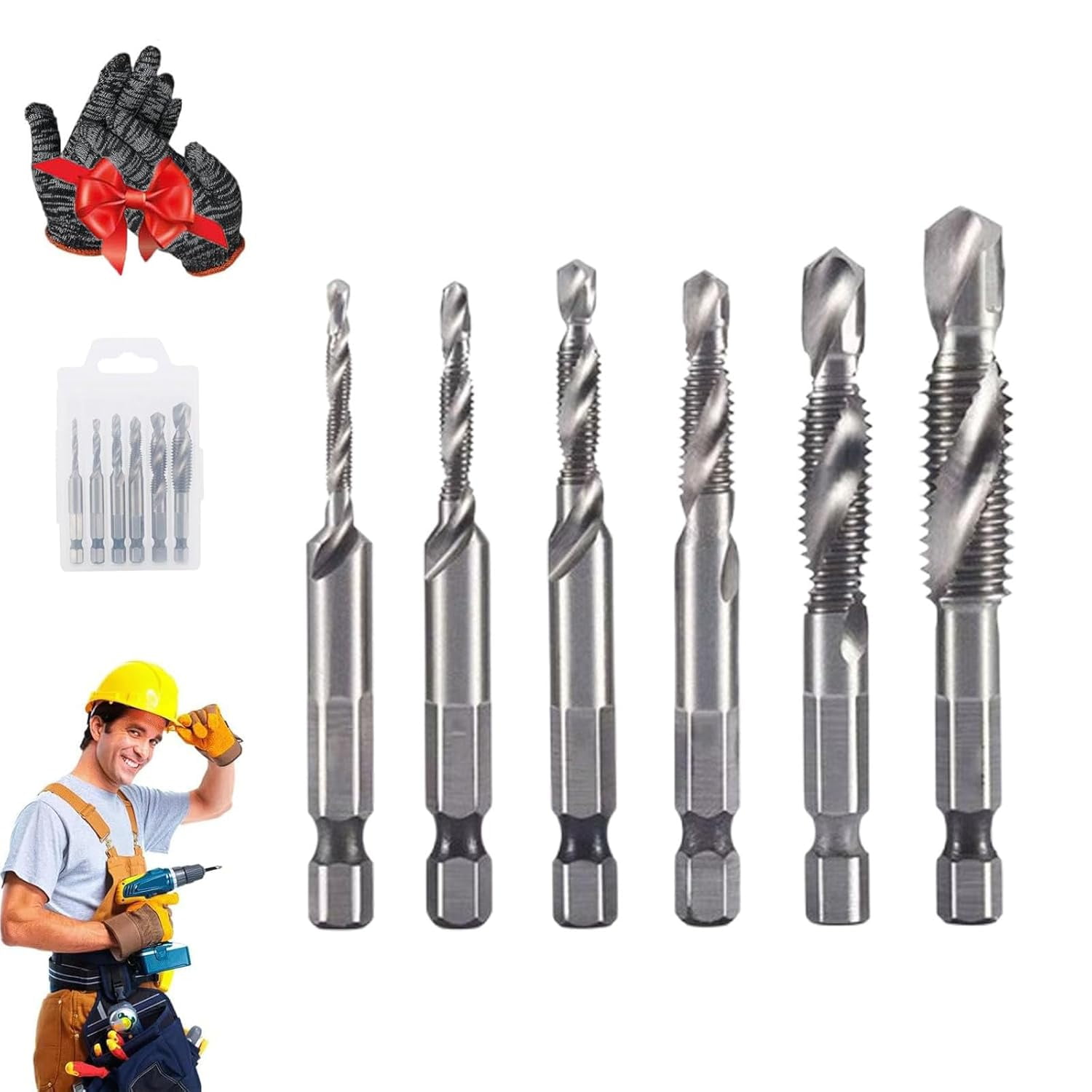 Neattidyly 3 in 1 Spiral Tap Hex Shank Drill Bit Set, M3/M4/M5/M6/M8 ...