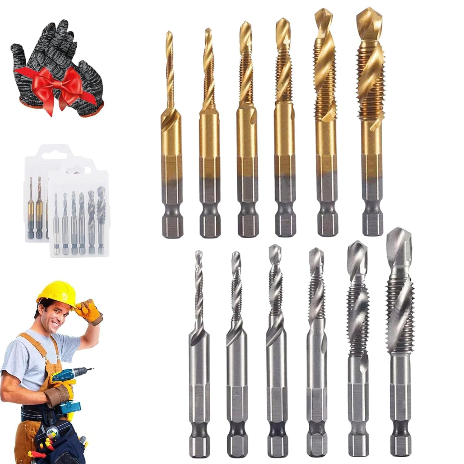 Neattidyly 3 in 1 Spiral Tap Hex Shank Drill Bit Set, M3/M4/M5/M6/M8 ...