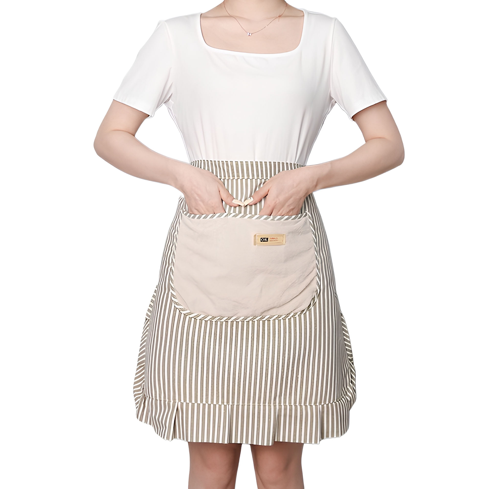 Nebesheii Kitchen Cooking Apron with Pockets, Cotton Striped Waist ...