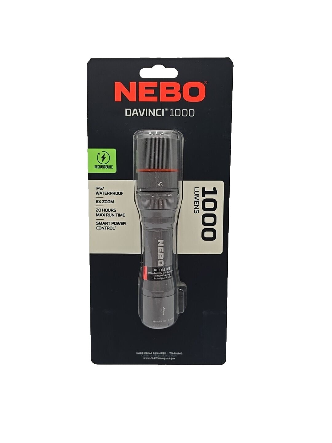 Nebo Davinci 1000 Lumens Rechargeable LED Flashlight with Magnetic ...