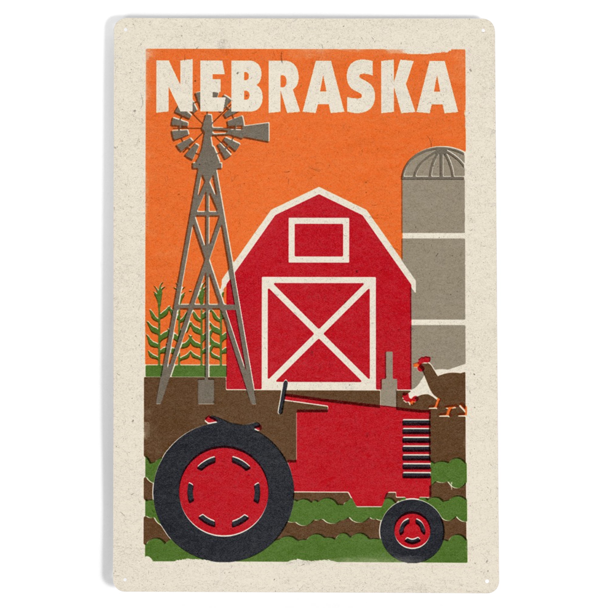 Nebraska, Country, Woodblock (12x18 Aluminum Art, Indoor Outdoor Metal ...