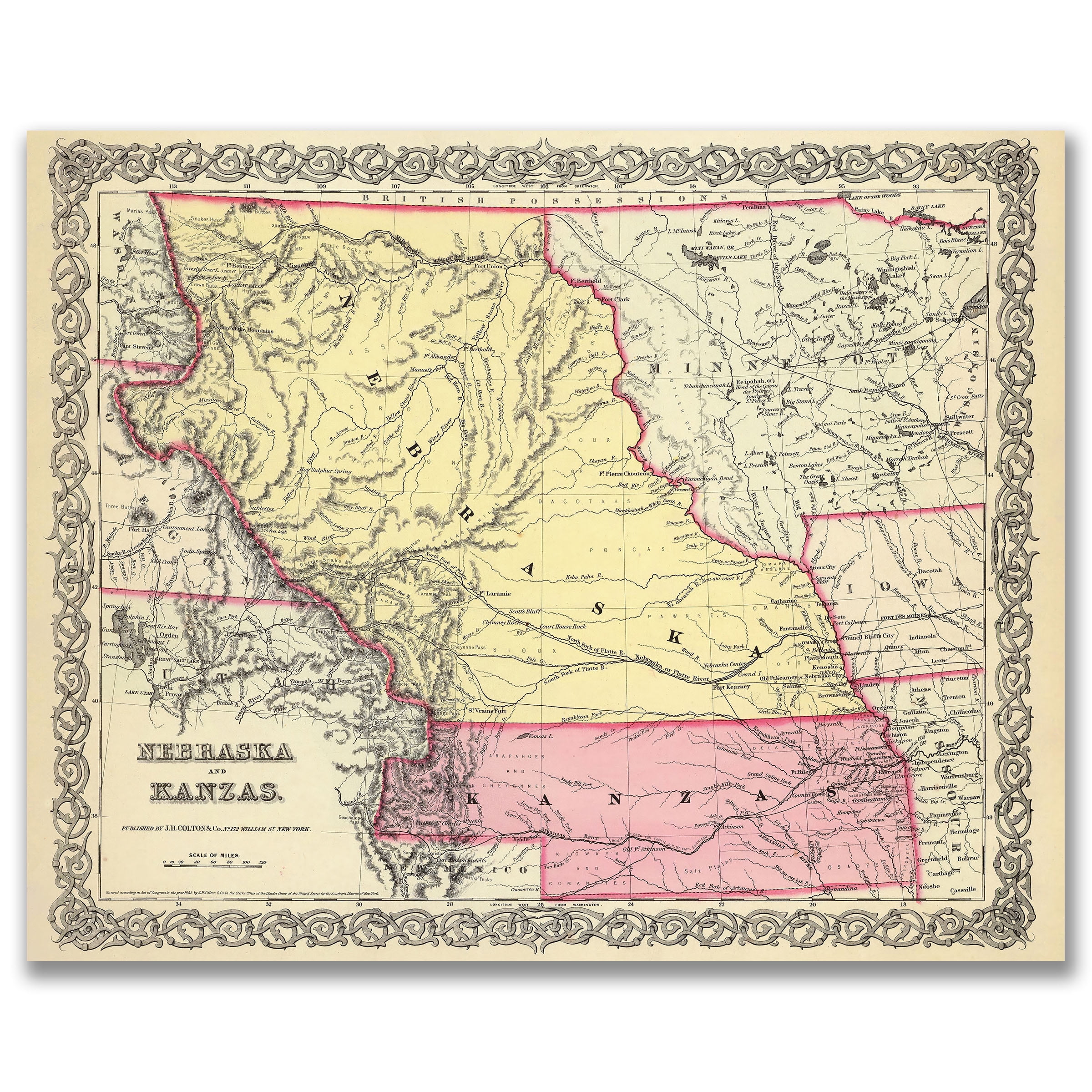 Nebraska and Kansas 1855 Vintage Map 11x14 Unframed Print–Antique ...