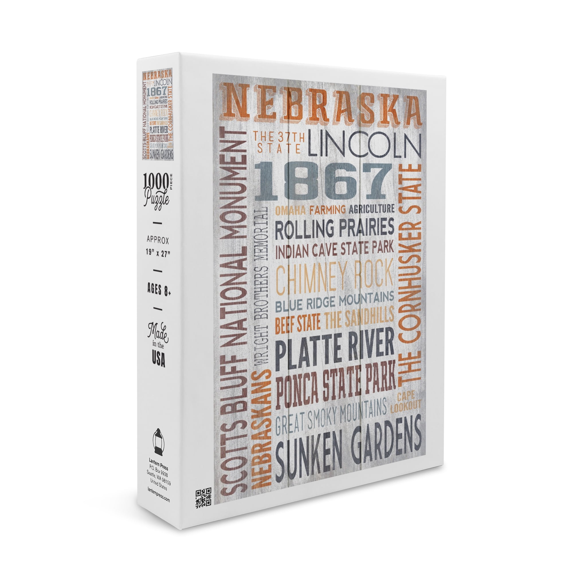 Nebraska, Rustic Typography (1000 Piece Puzzle, Size 19x27, Challenging ...