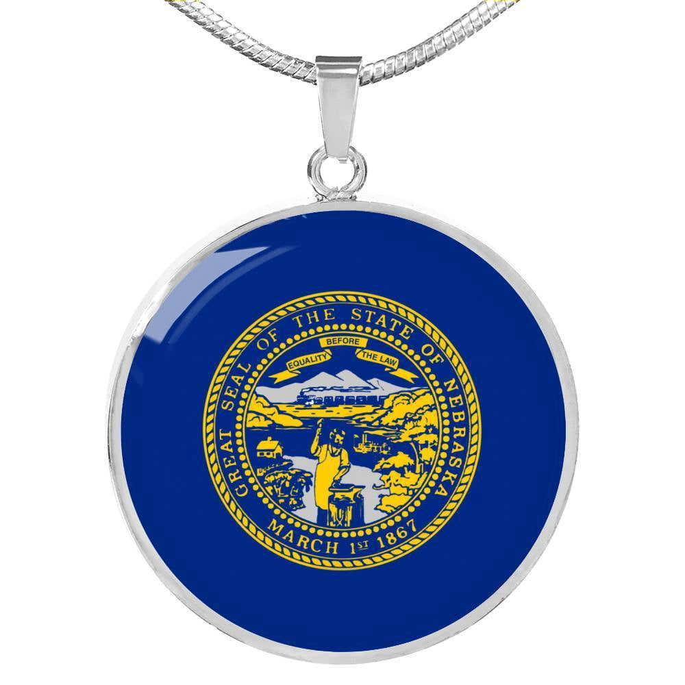 Nebraska State Flag Necklace Stainless Steel or 18k Gold Circle Pendant ...