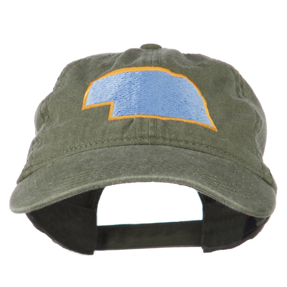 Nebraska State Map Embroidered Washed Cotton Cap - Olive Green OSFM ...