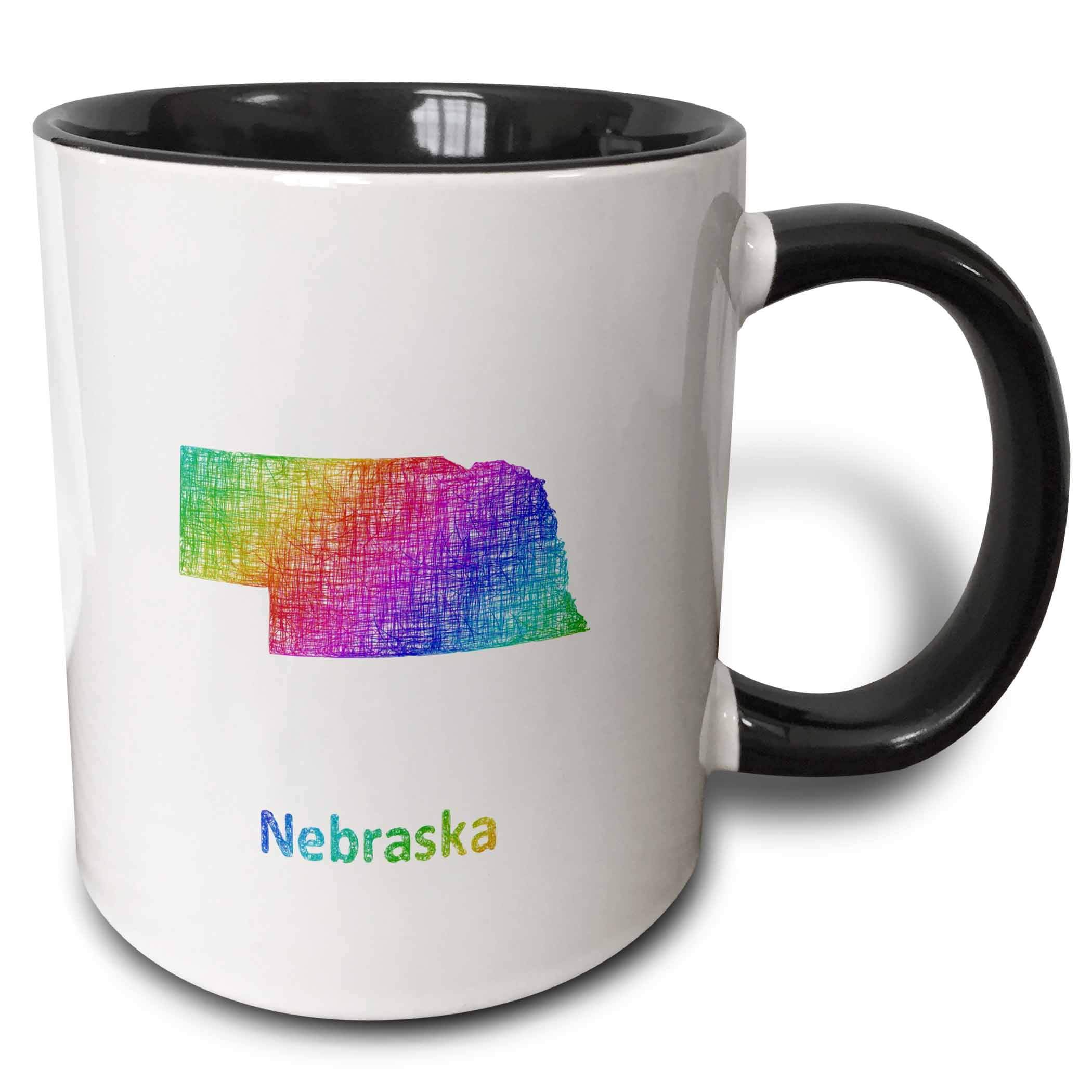 3drose, Nebraska State Map - Rainbow Sketch Design, 11oz Two-tone Black ...