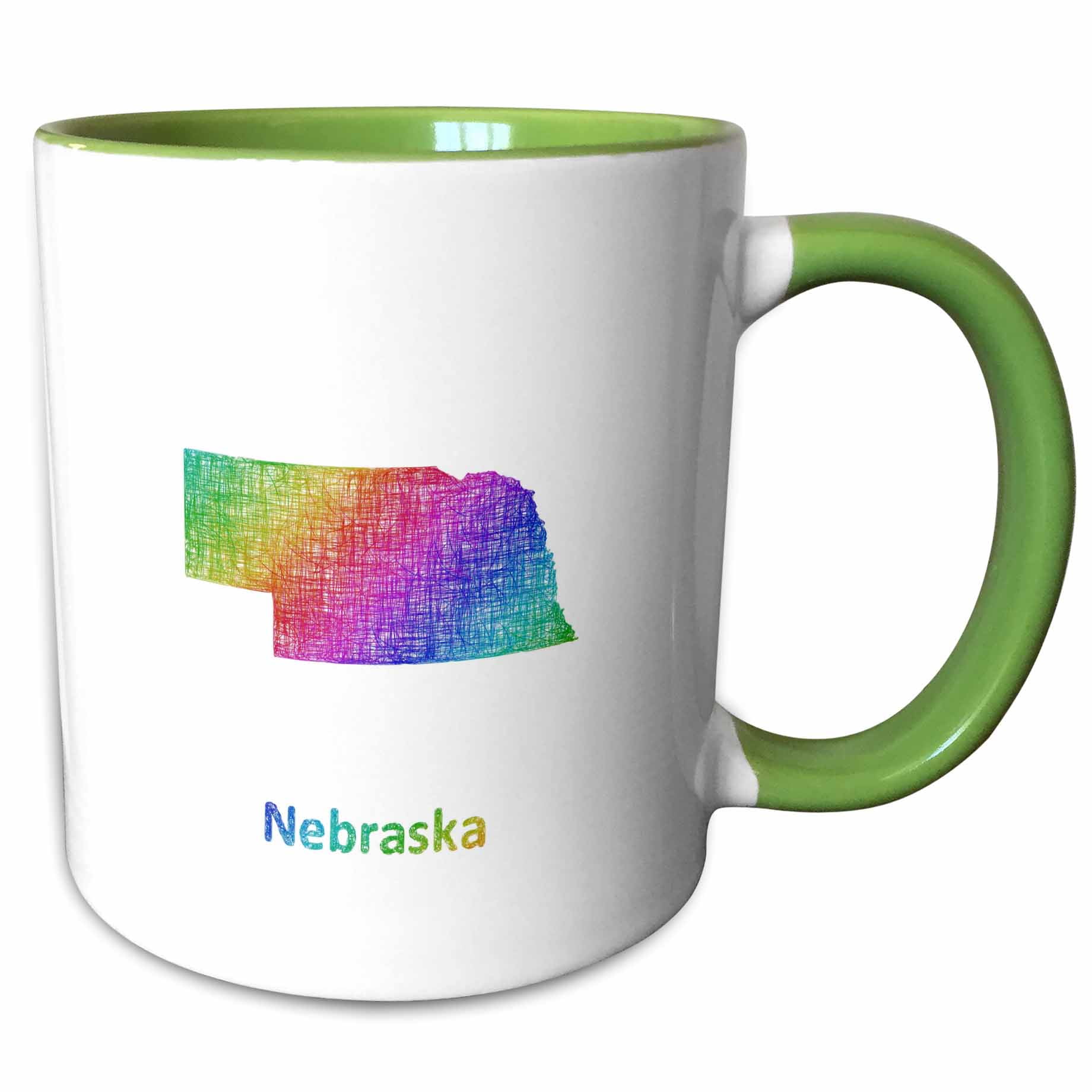 3drose, Nebraska State Map - Rainbow Sketch Design, 11oz Two-tone Green ...
