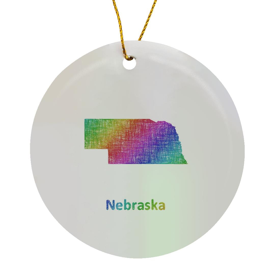 3drose, Nebraska State Map - Rainbow Sketch Design, Circle Porcelain ...