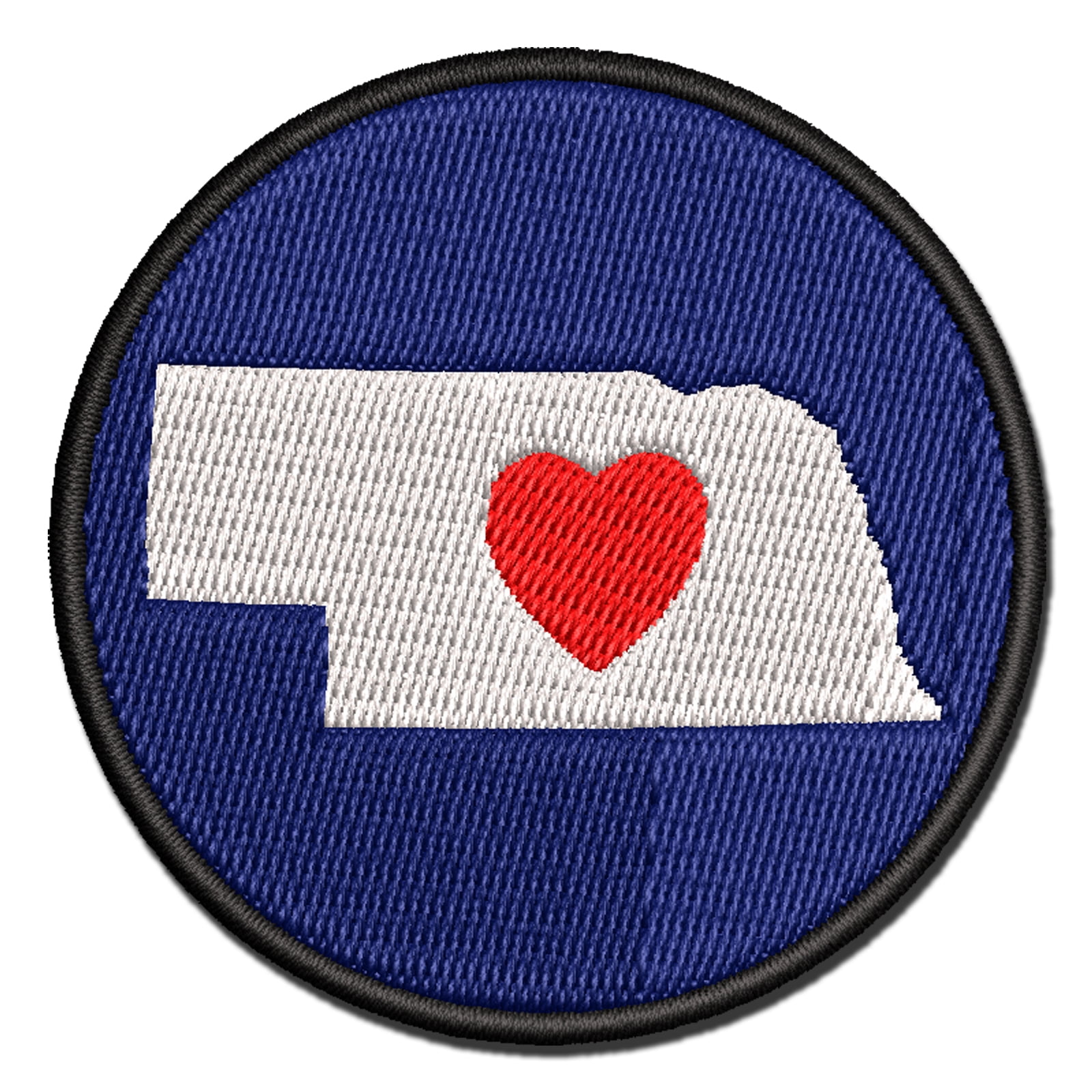 Nebraska State with Heart Applique Multi-Color Embroidered Iron-On ...