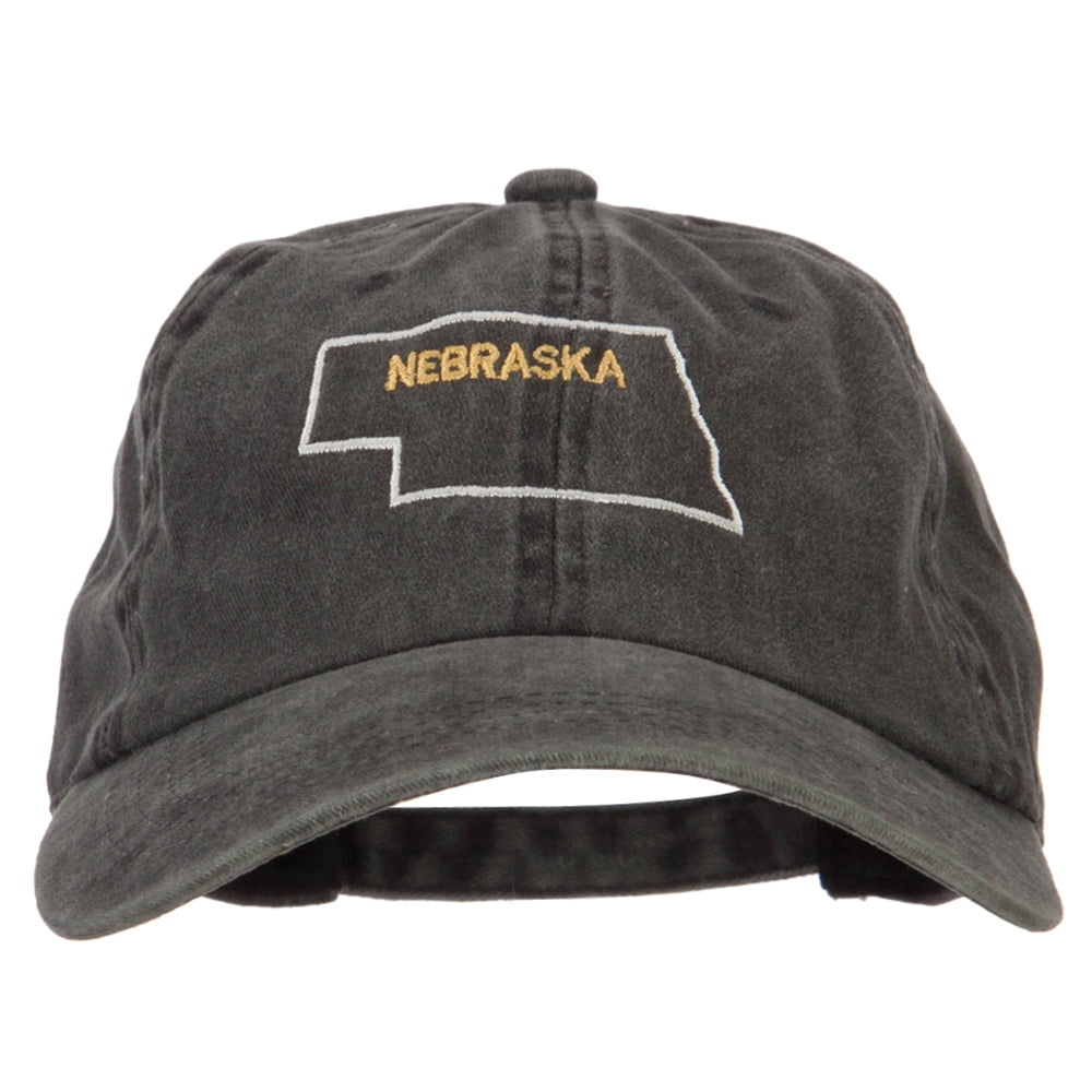 Nebraska with Map Outline Embroidered Washed Cotton Twill Cap - Black ...