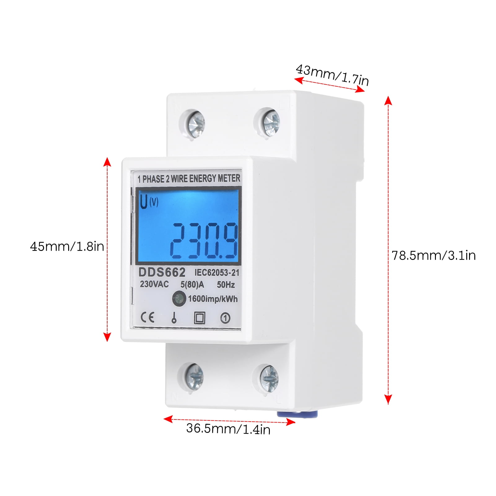 Nebublu Single Phase Energy Meter with Backlight, AC 230V Electric ...