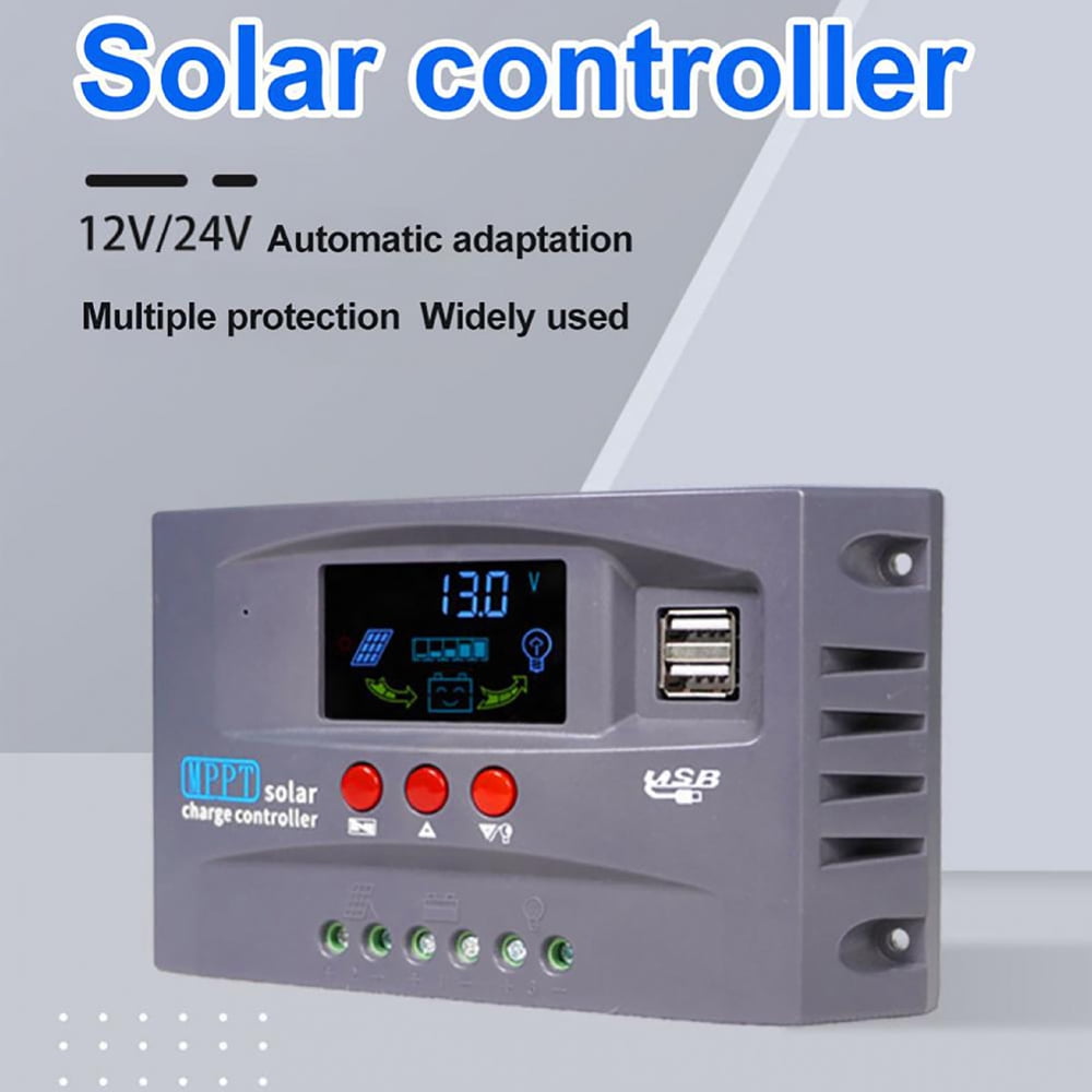 Nebublu Solar Controller 12V/24V, LCD Display Solar Regulator, Dual,USB ...