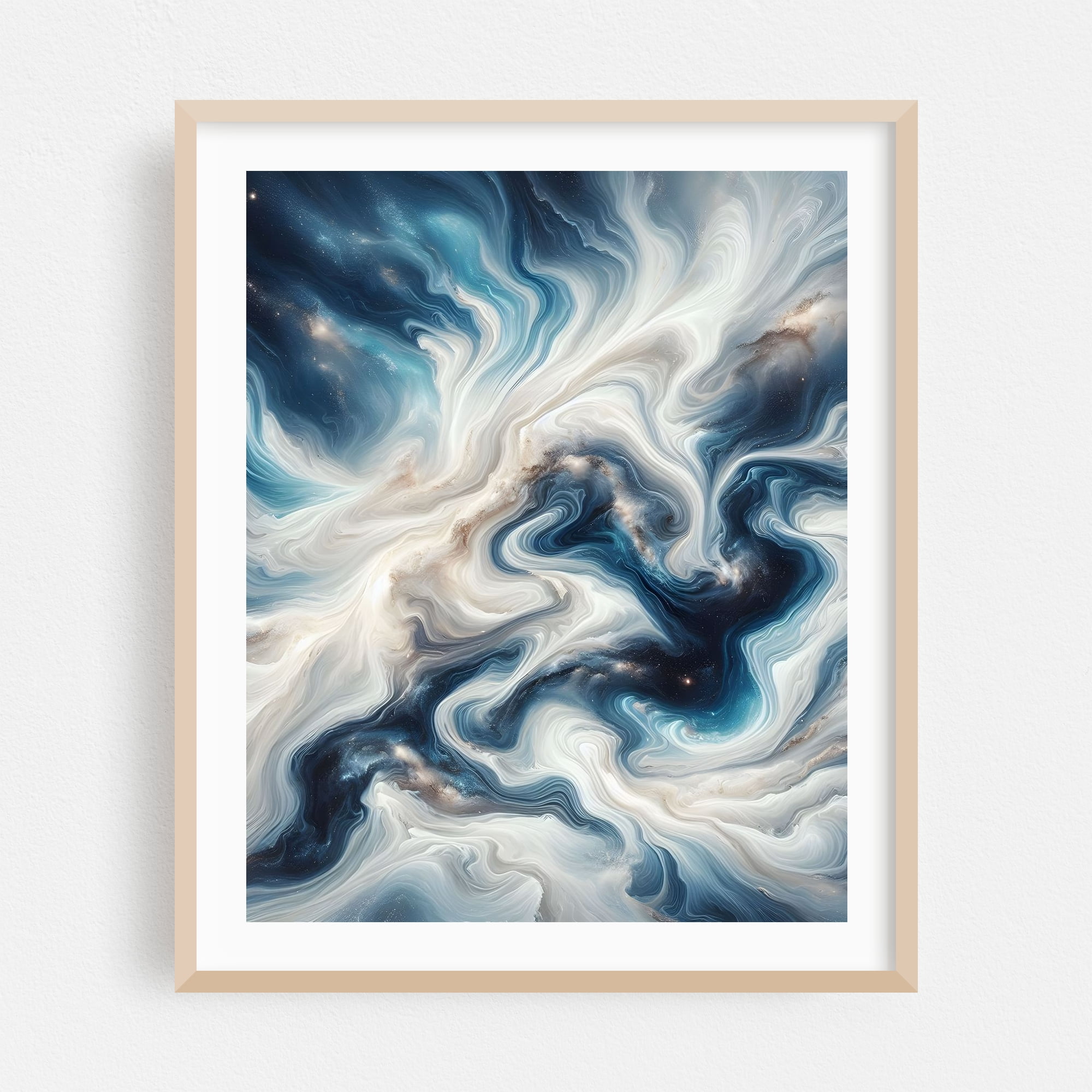 Nebula Flow - India Painting Abstract Space Cosmic Surrealism Stars Night Sky Fantasy Oak Framed ...