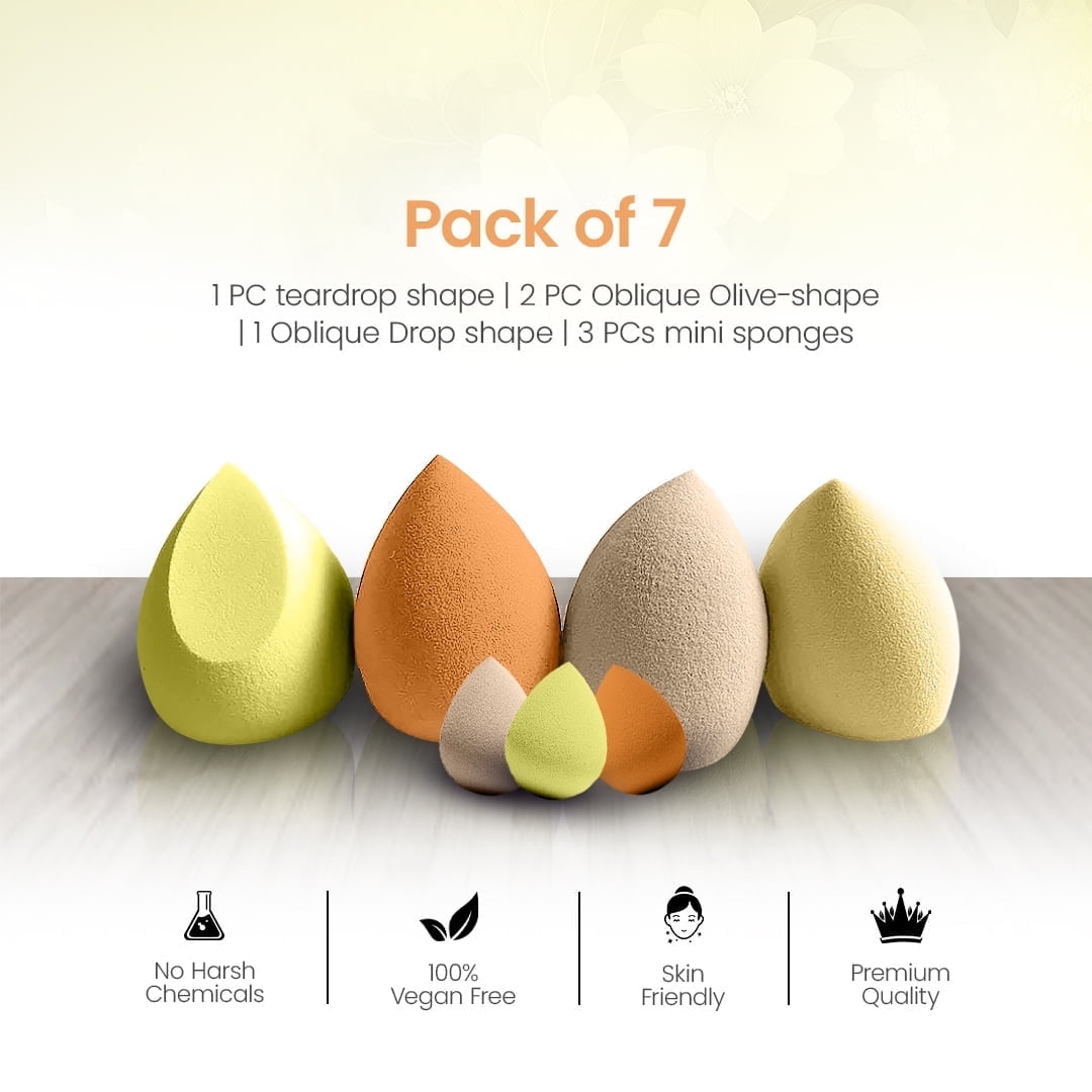 Nebula Glitz Pressed Powder Makeup Sponge Set, 7-Piece, Yellow ...