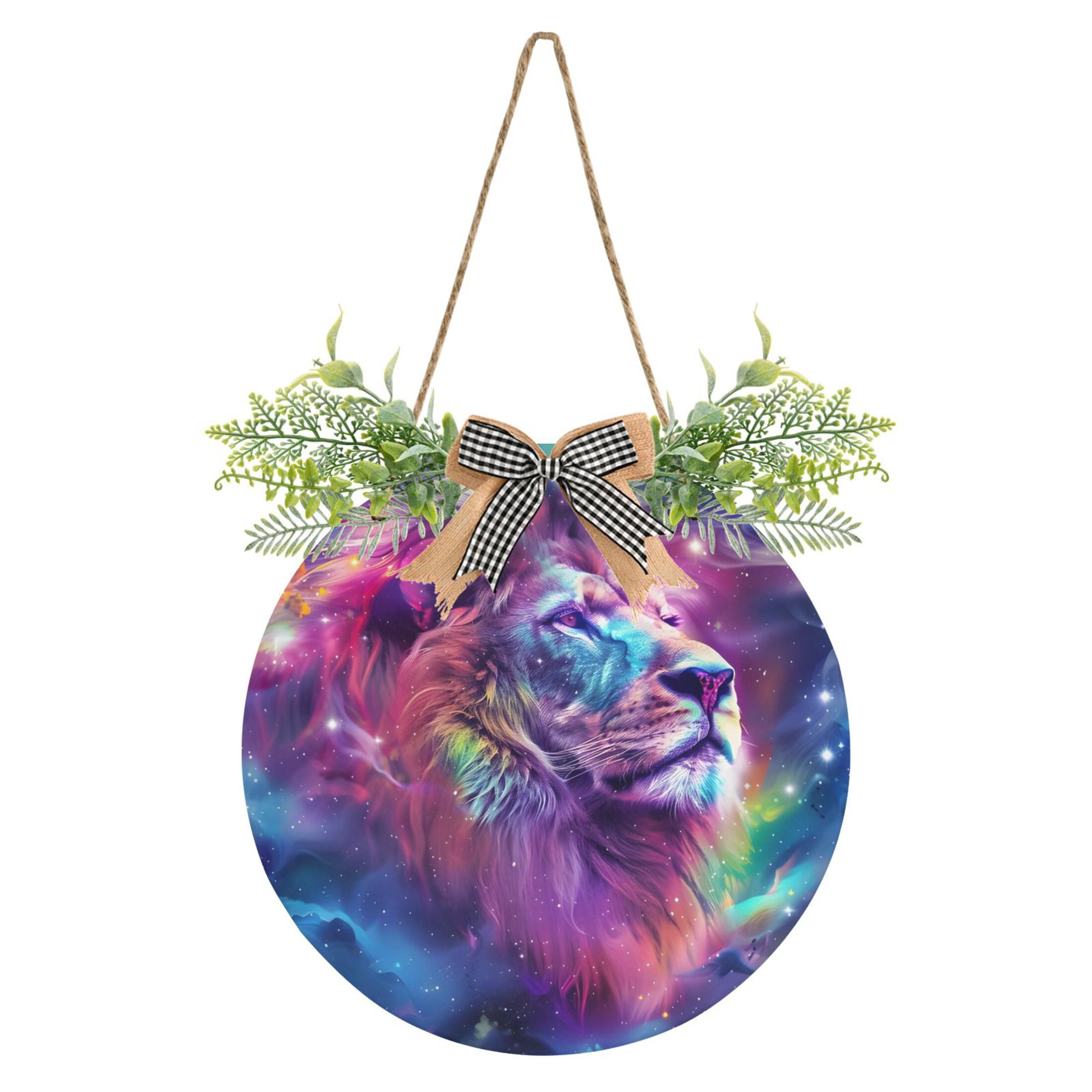 Nebula Lion Head Welcome Front Door Sign Round 12 inch Porch Hanging ...