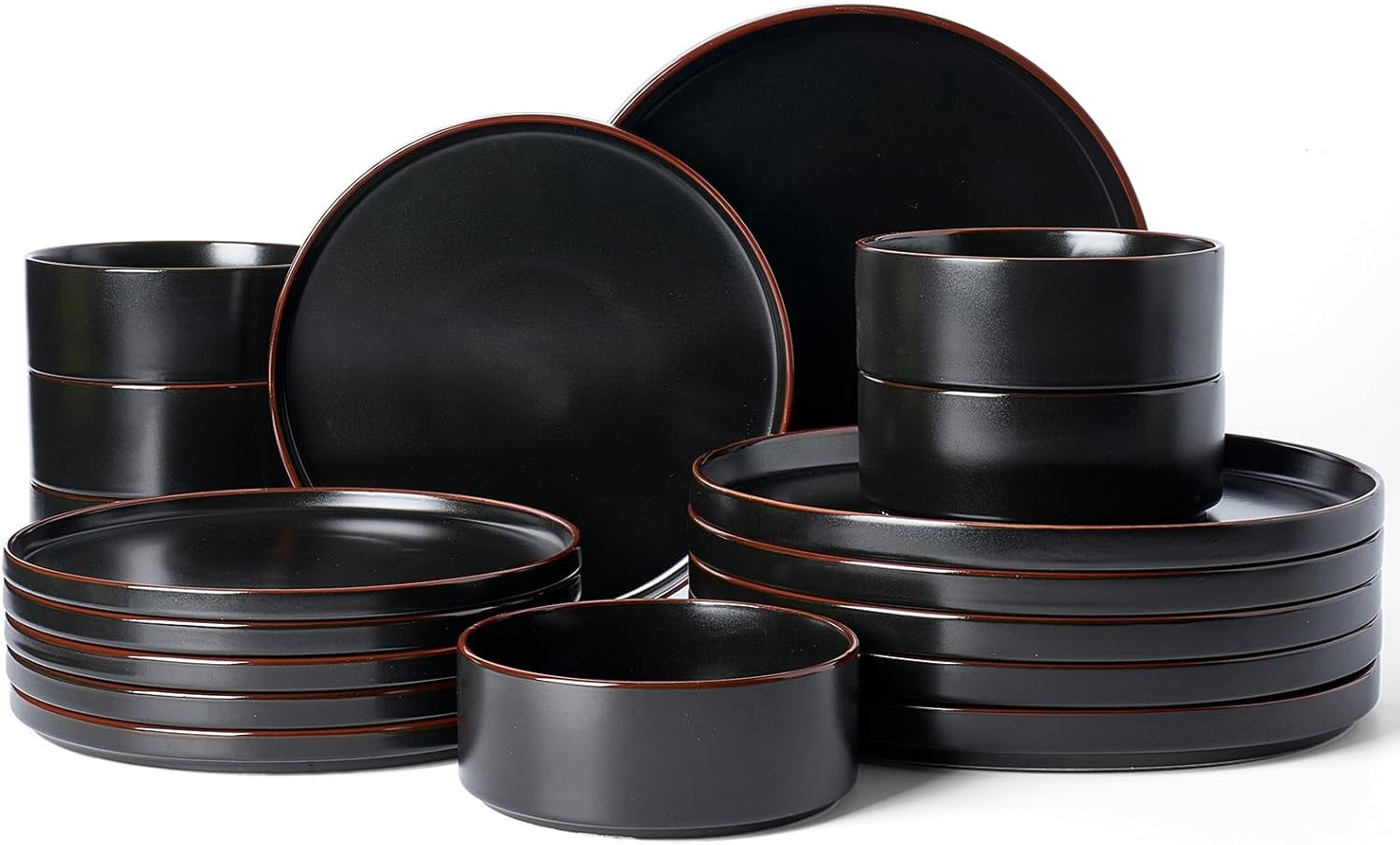 Nebula Ridge Stoneware Dinnerware Sets for 6, Plates and Bowls Sets, 18 ...