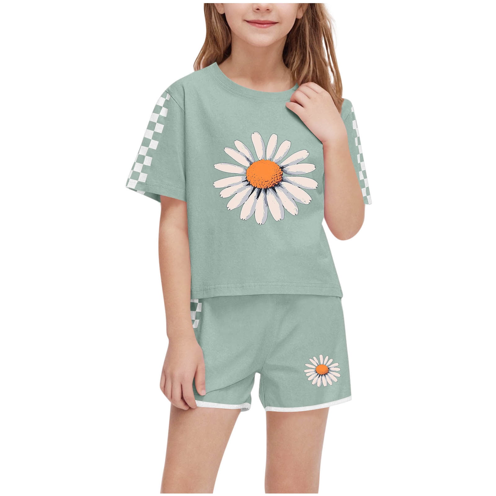 EWASWON Kids Girls Clothes on Clea-rance,Summer Daisy Print Plaid ...