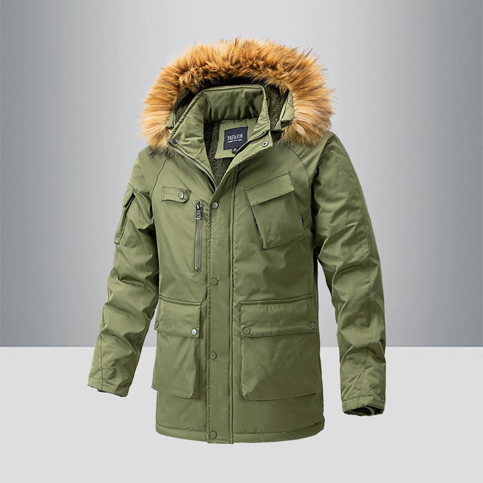 Nebwoak Mens Winter Work Coats with Faux Fur Hood- Full Zip Heavyweight ...