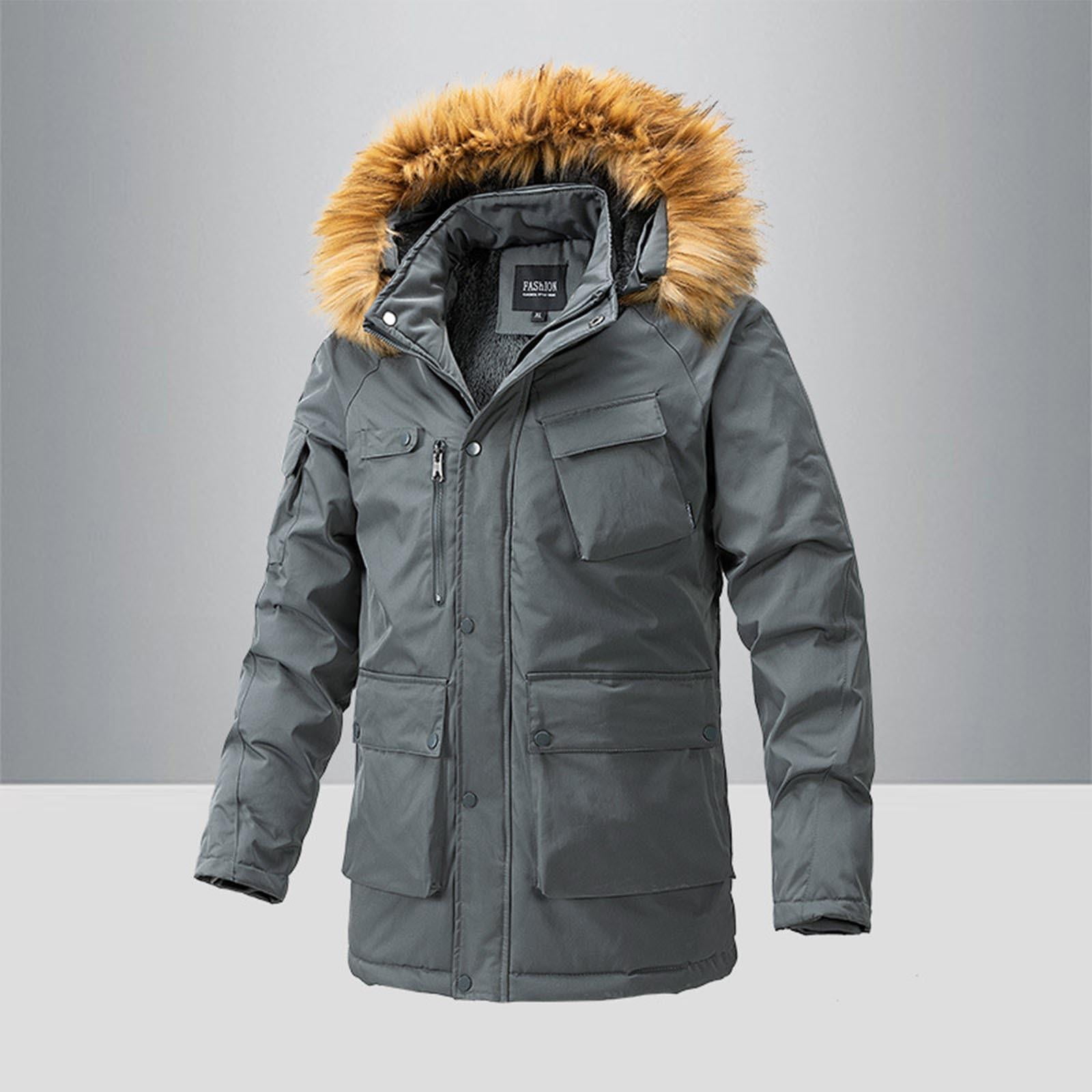 Nebwoak Mens Winter Work Coats with Faux Fur Hood- Warm Parka Coat ...